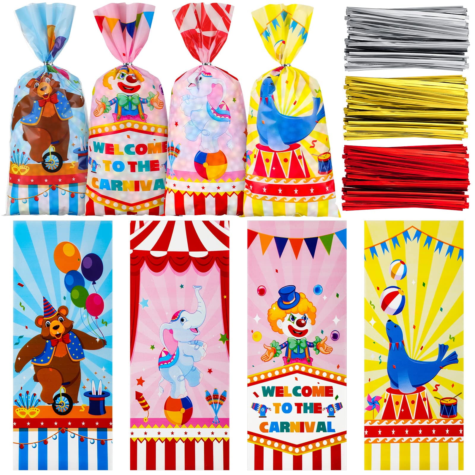 Hotop 100 Pcs AJH3 Carnival Circus Cellophane Bags Circus Gift Treat ...