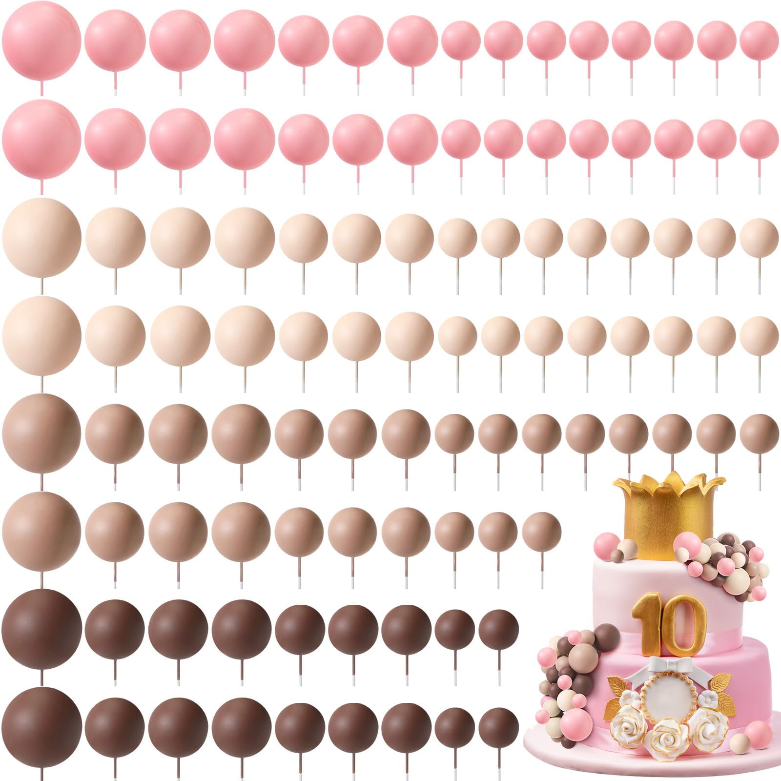 Hotop 168 Pcs Ball Cake Toppers RST1 Mini Balloons Foam Balls Cake ...