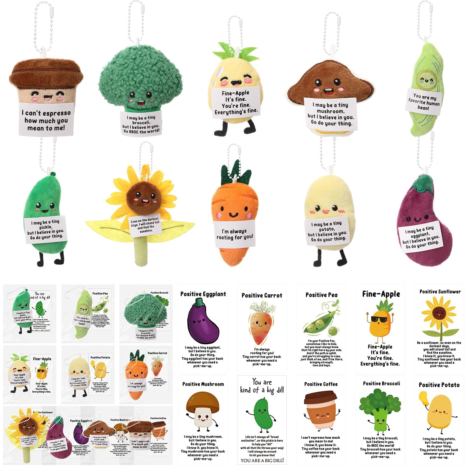 Hotop 30 Sets Positive Support Keychains Gifts, Vegetable Stuffed ...