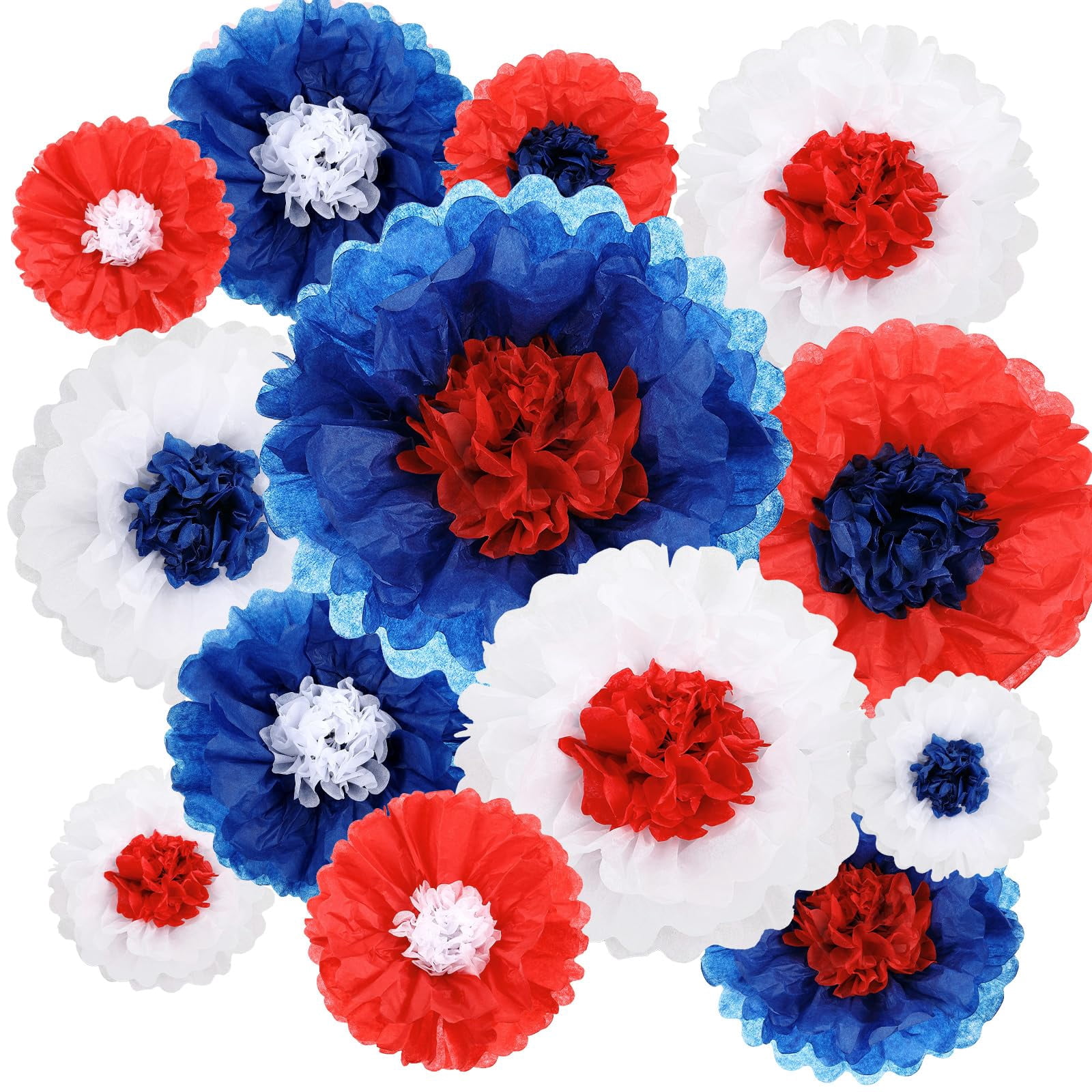 Hotop 36 Pieces 4th of July SMRTissue Paper Flowers Independence Day ...