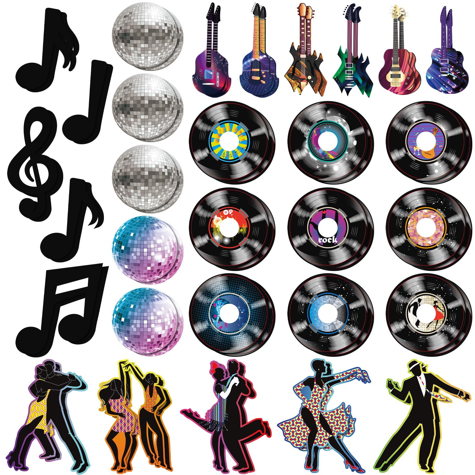 Hotop 60 Pcs Music Party Decorations Musical Notes Rock and Roll Record ...