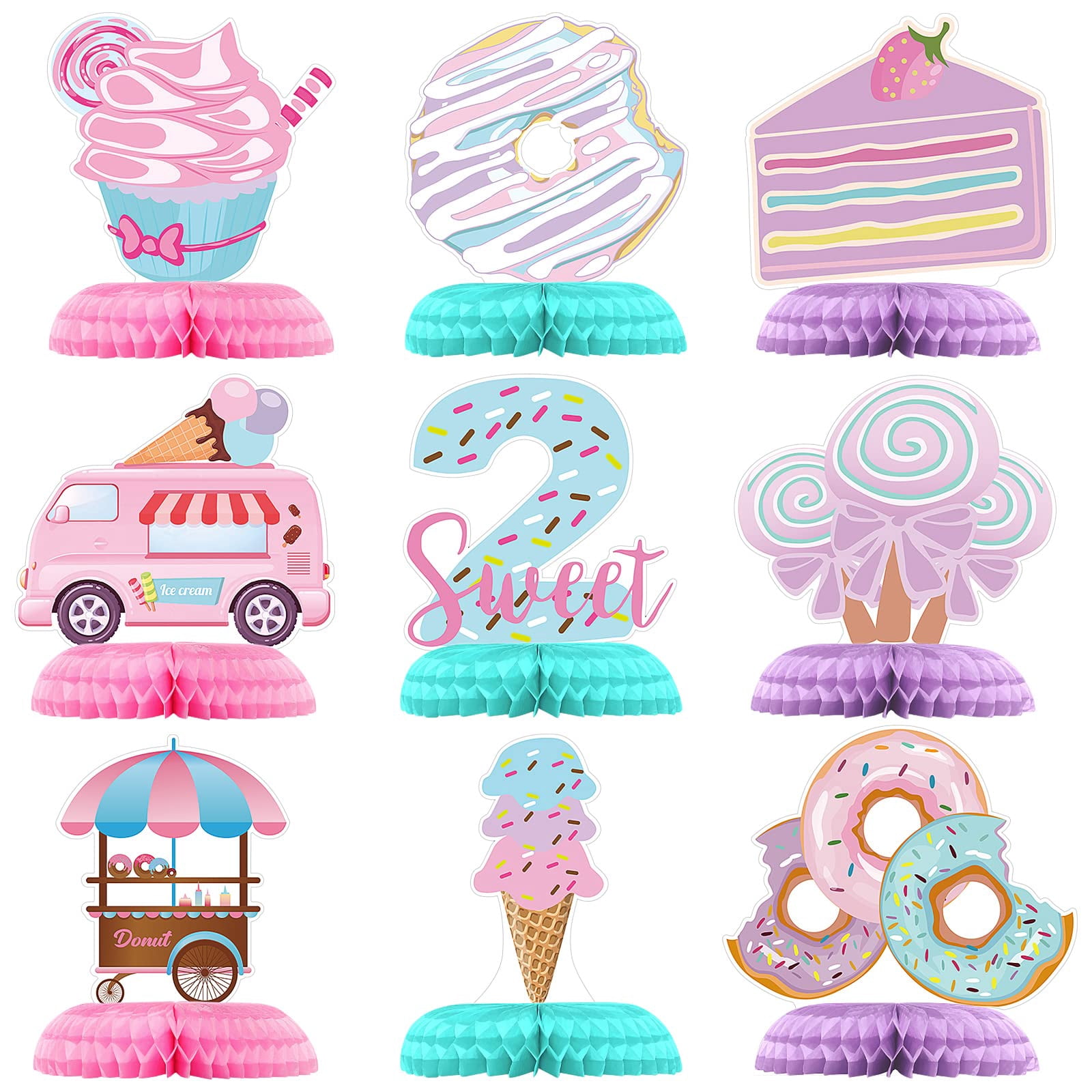 Hotop 9 Pcs Donut Two Sweet Birthday Party Decorations Table Honeycomb ...