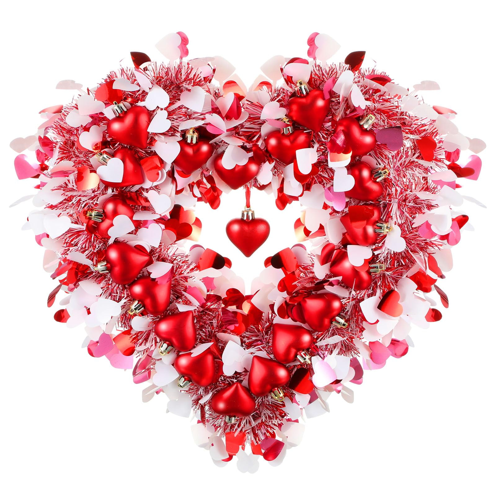 Hotop Valentines Wreath for Front Door Valentines Heart Shaped Tinsel ...