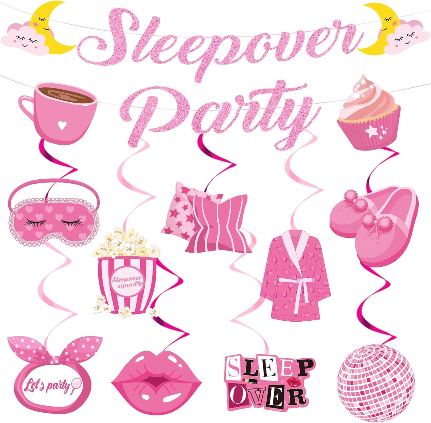 Hotpink Sleepover Party Decorations - Slumber Party Decor Supplies 9Pcs ...