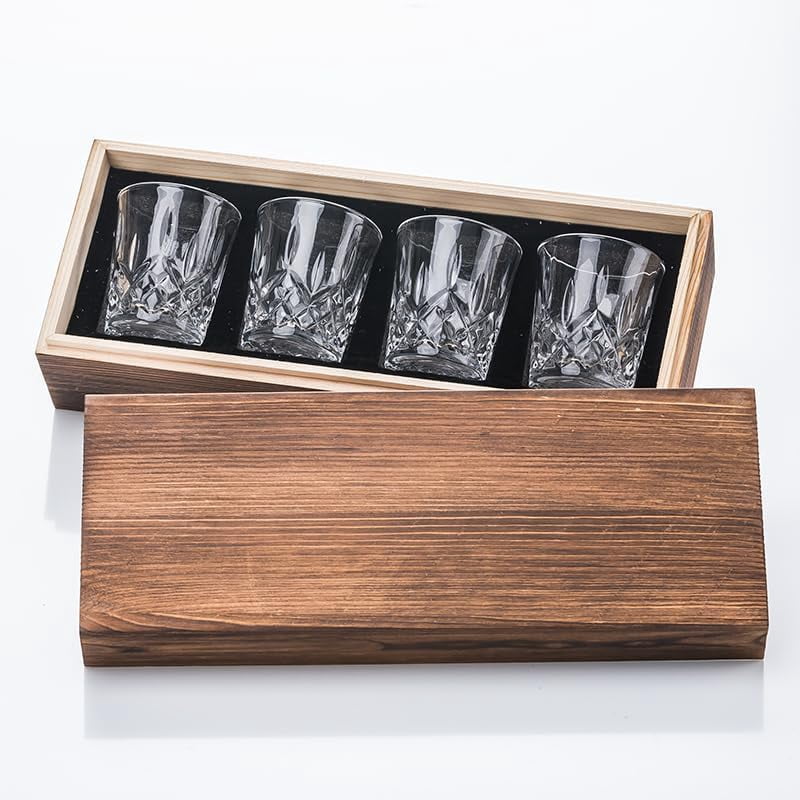 Hotplex 4-Piece Spirits Glass Set with Wooden Gift Box; 2.2 oz Clear ...