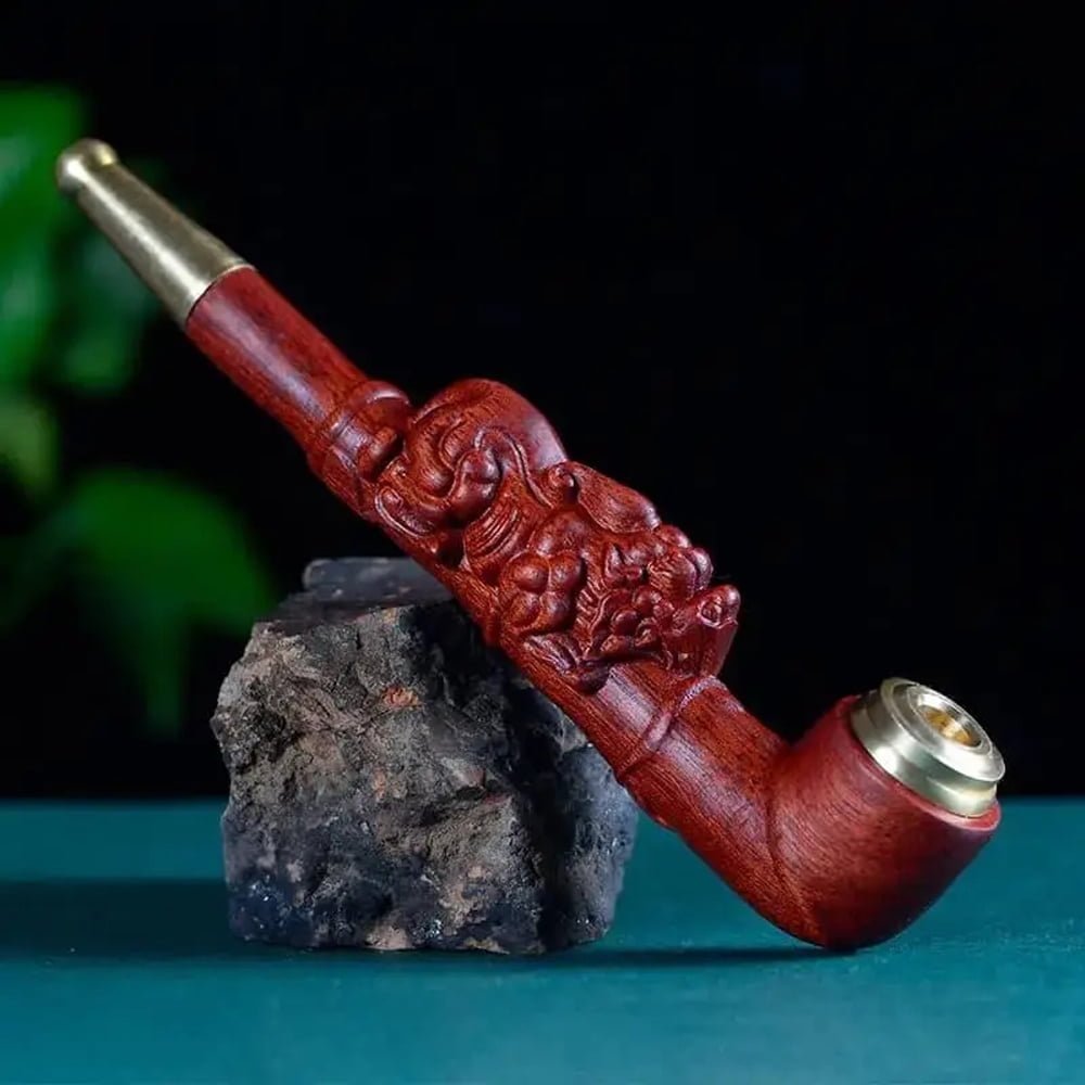 Hotpom Handmade Wood Pipe, with Intricate Carved Pattern Small and ...