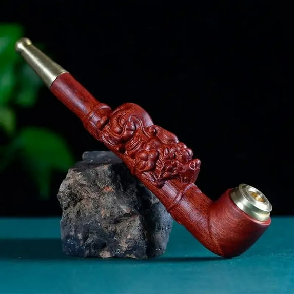 Hotpom Handmade Wood Pipe, with Intricate Carved Pattern Small and ...