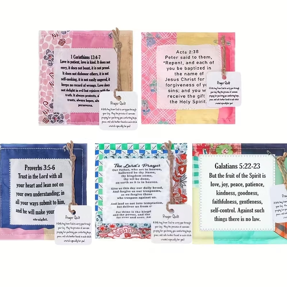 Hotpom Mini Prayer Quilt with Cross Inside, Vintage Pocket Scripture ...