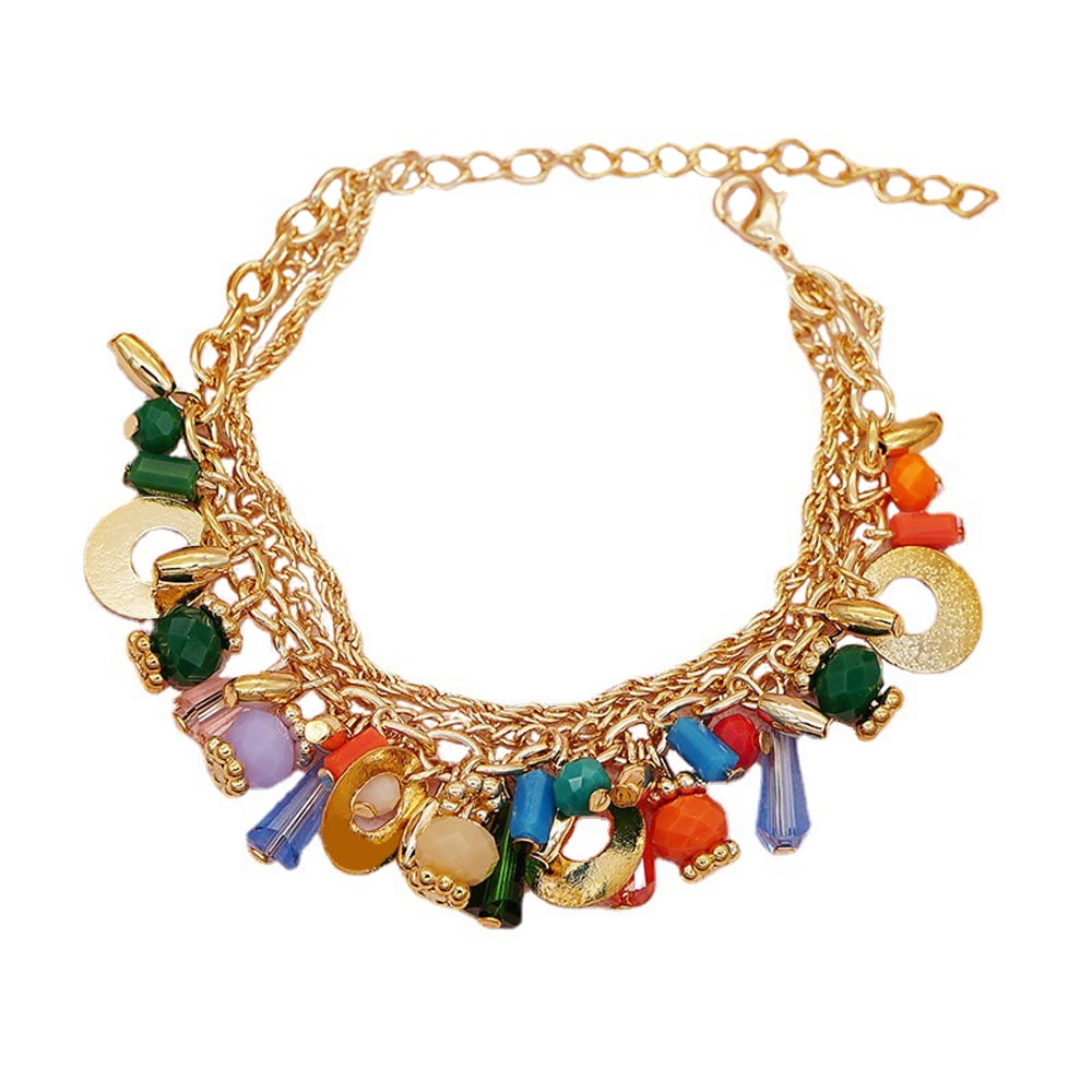 Hotpom Multilayer Glass Crystal Beaded Chain Bracelet Multi-Color Glass ...