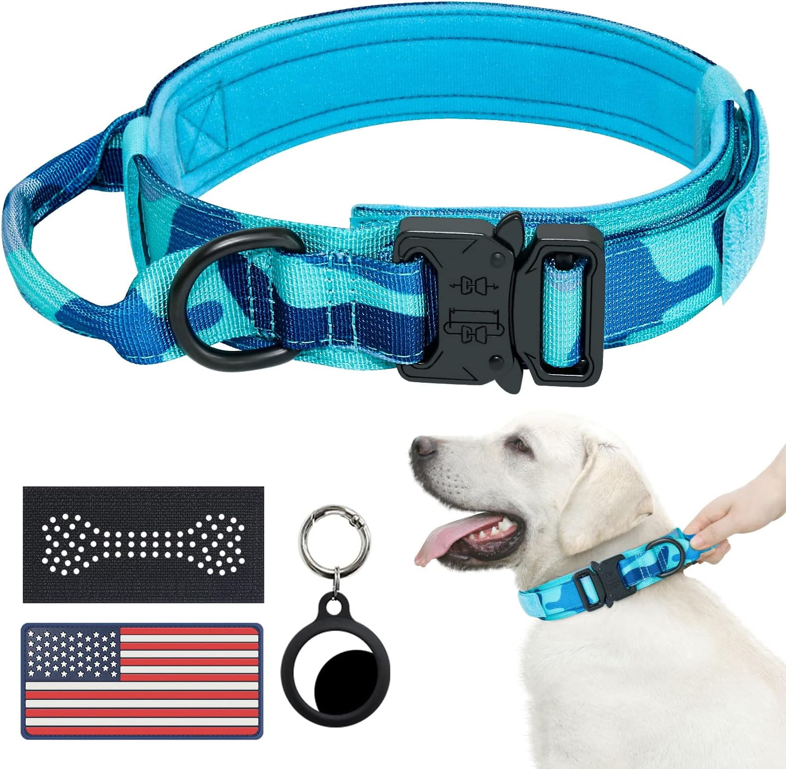 Hotsky Tactical Dog Collar, Adjustable Military Training Nylon Airtag ...