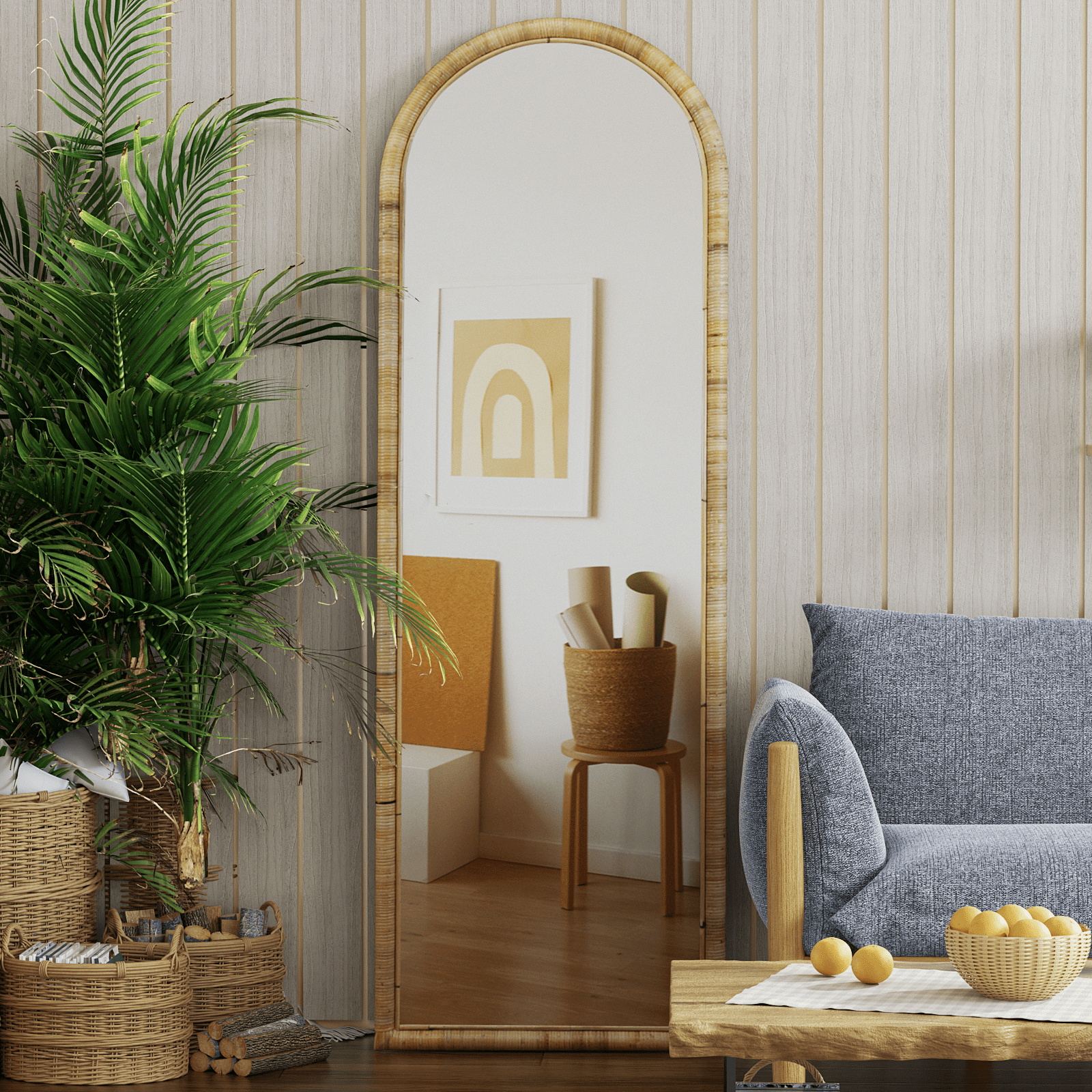 Hotsoul 20" x 63" Rattan Modern Arch Full Body Floor Mirror - Walmart.com