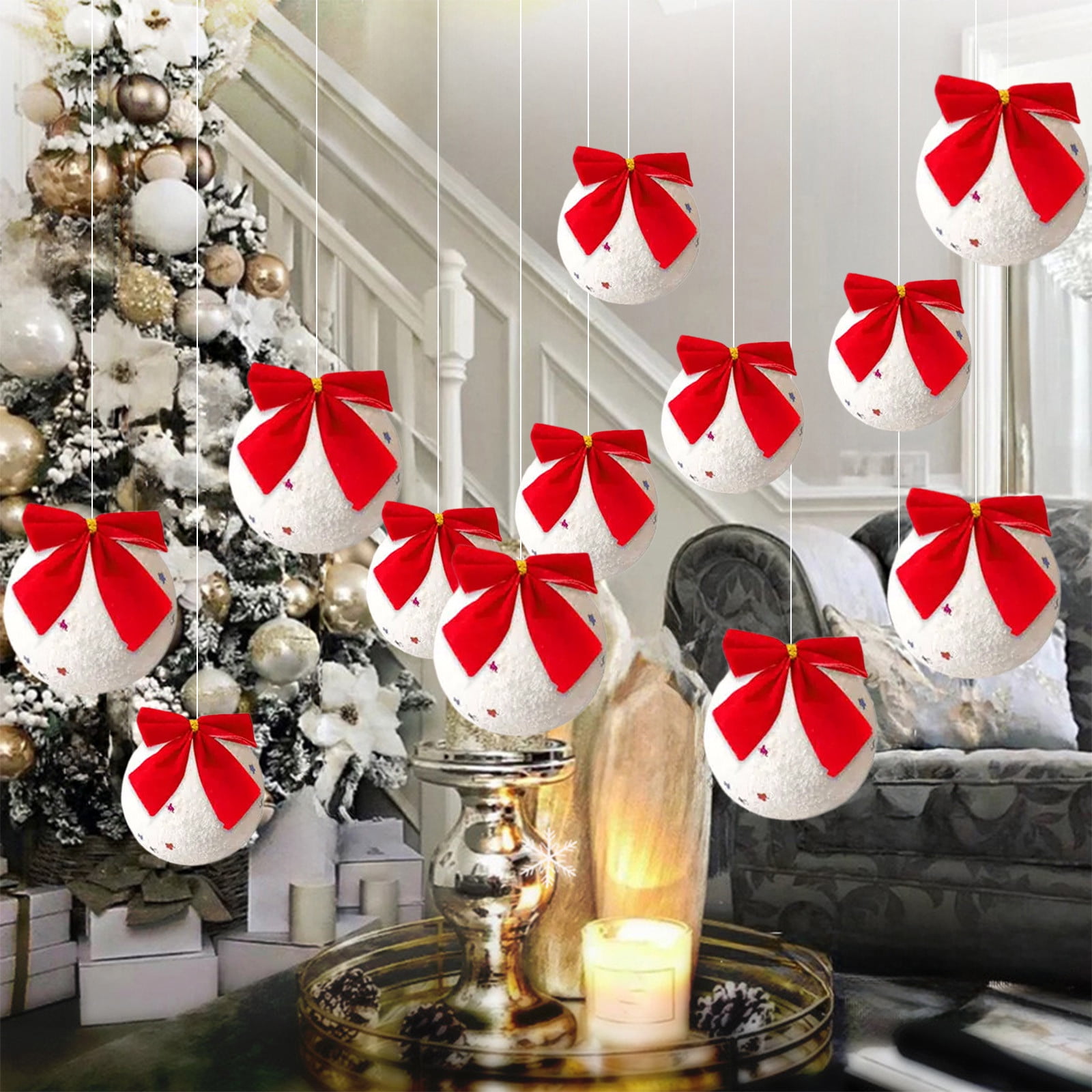 karymi Christmas Ball Decoration Pendant Ball Snowball Pendant Bow ...