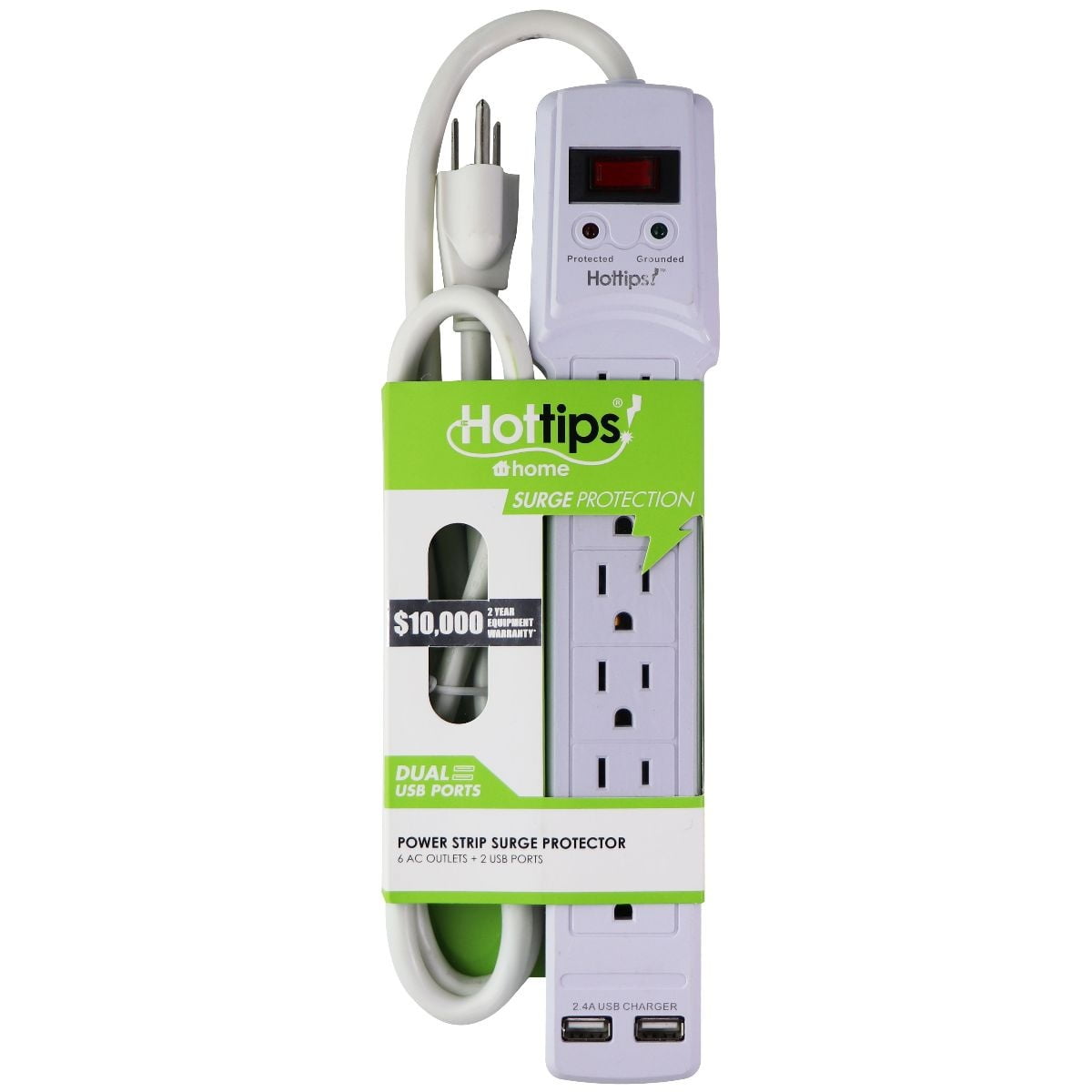 Hottips Home Surge Protection 6 AC Outlets & 2 USB Ports Power Strip ...