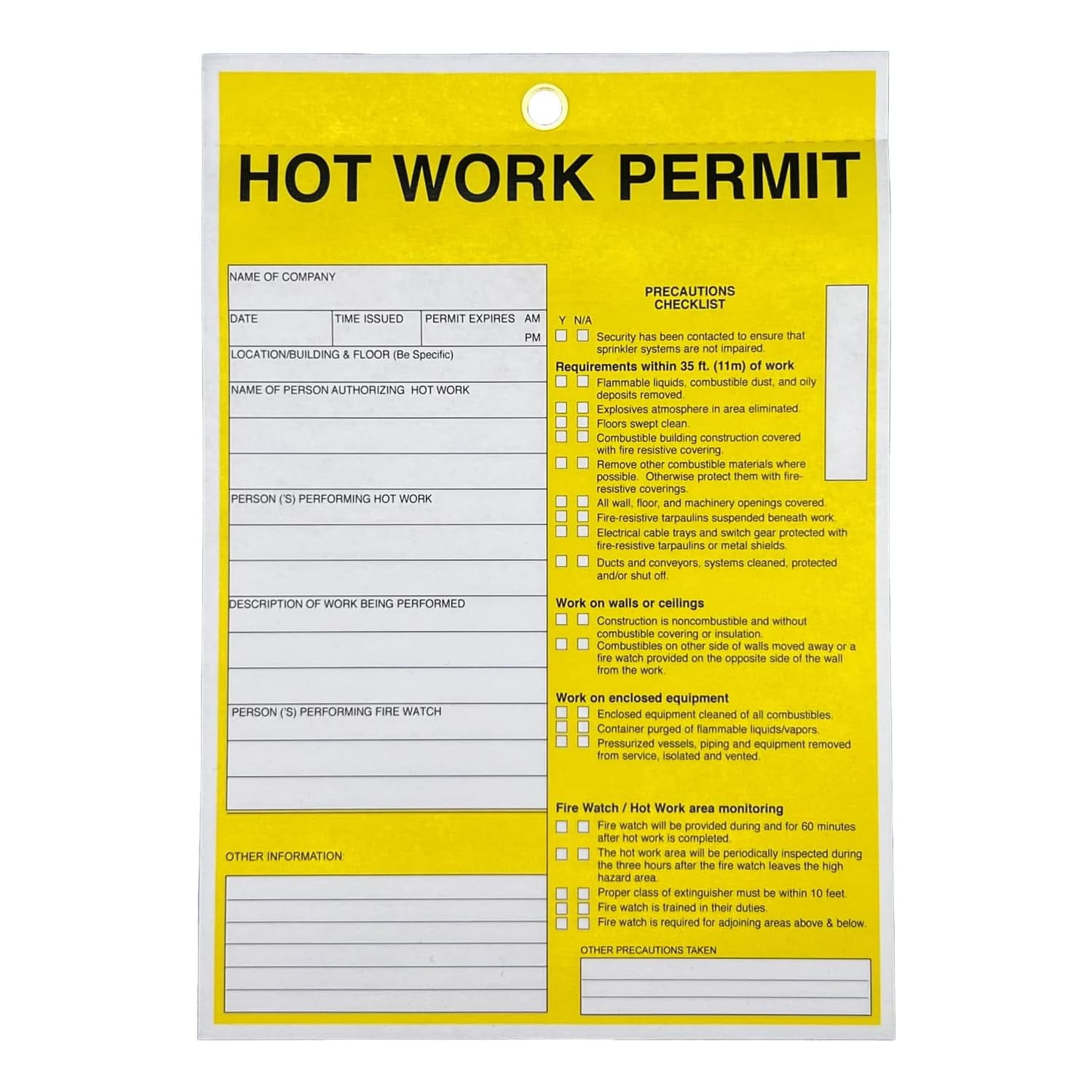 Hotwork Permit Maintenance Tags – Hotwork Permits with 2-Part ...