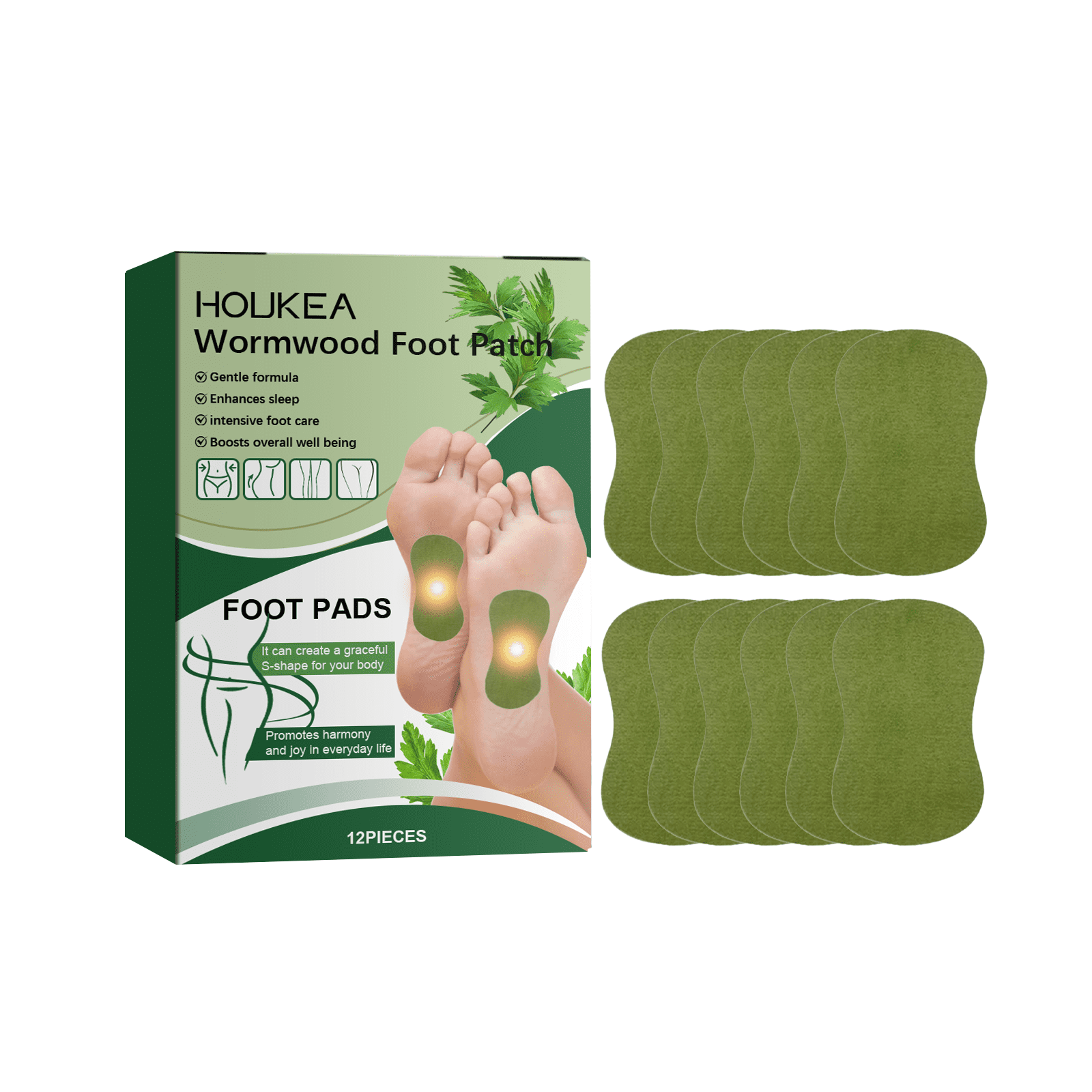 HouKea Wormwood Foot Patch - Bamboo Vinegar Formula for Foot Care, 12 ...