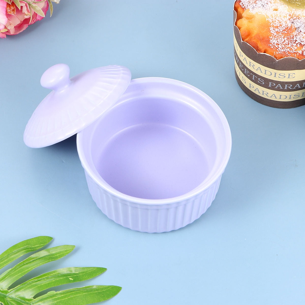 Houderco 1Pack Food Grade Ceramic Baking Bowl With Lid For Cake Shop Heat Resistance Small Bowls ...