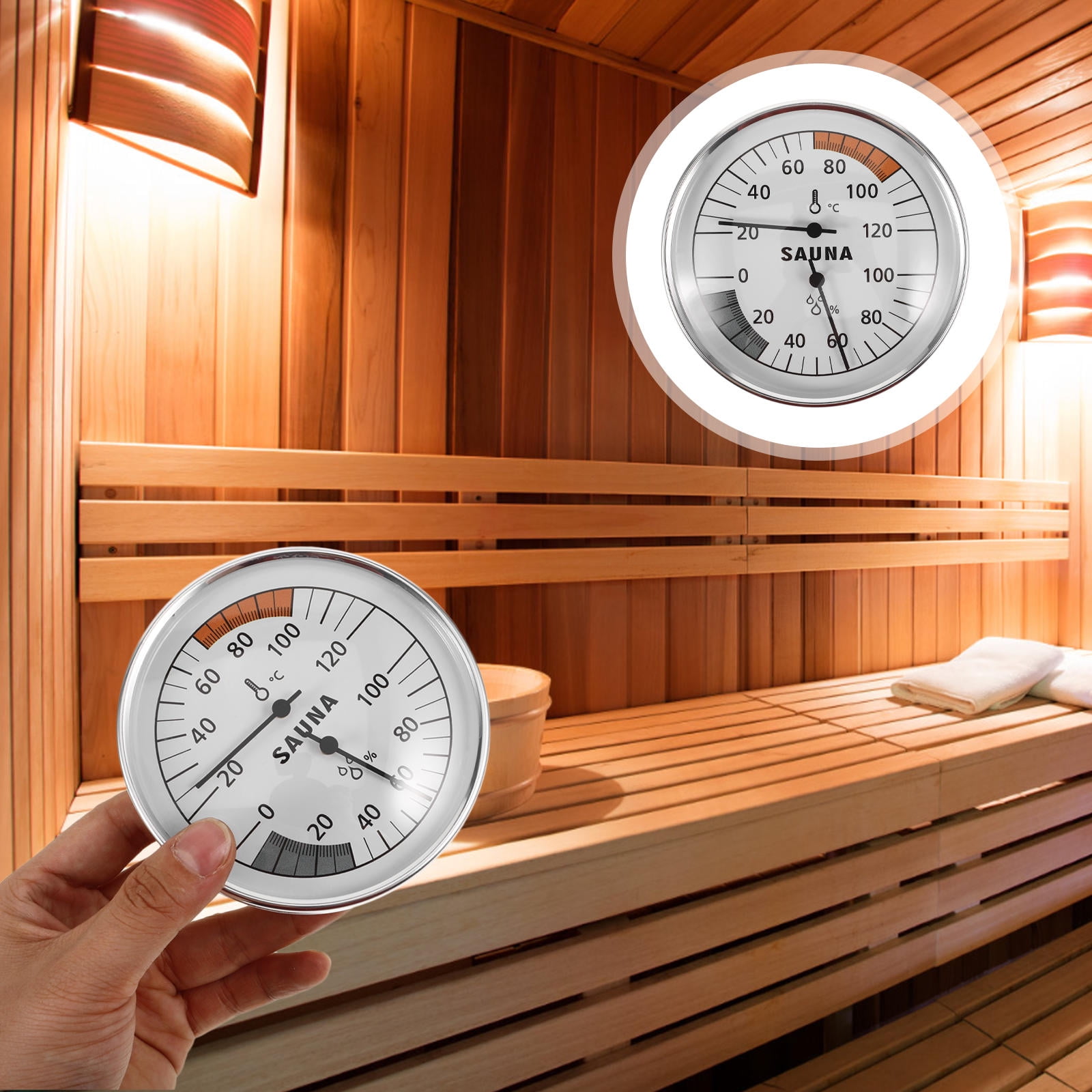 Houderco 1Set Hygrometers Silver Rectangular Stainless Steel for Sauna ...