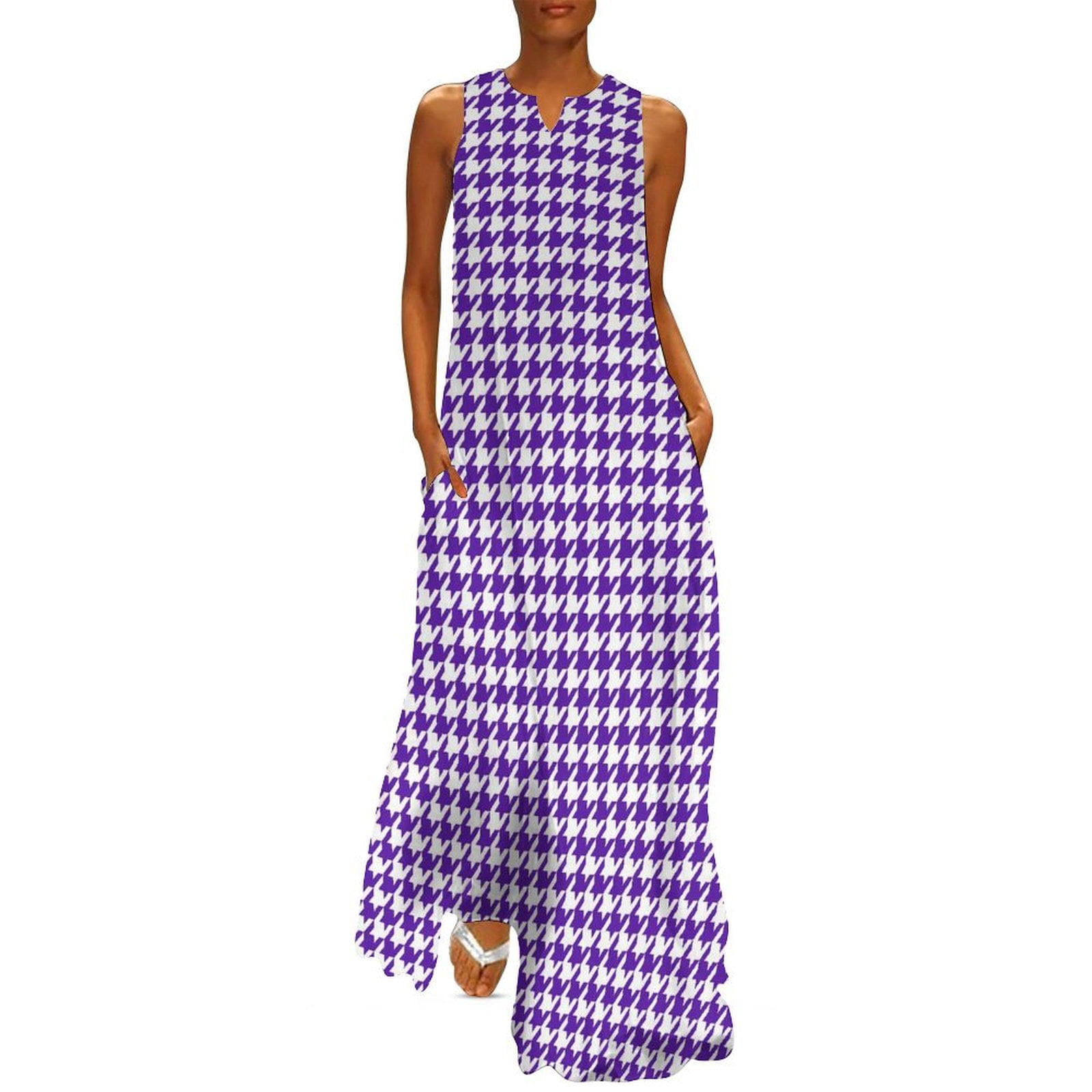 Houndstooth Check Dress Summer Classic Dog Tooth Streetwear Casual Long ...
