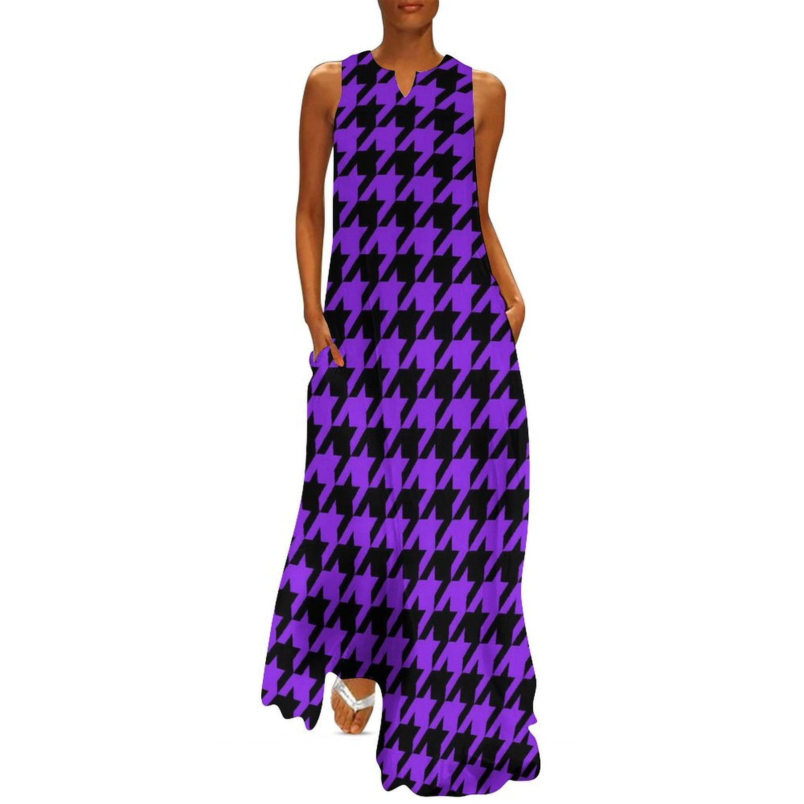 Houndstooth Check Dress Summer Classic Dog Tooth Streetwear Casual Long ...
