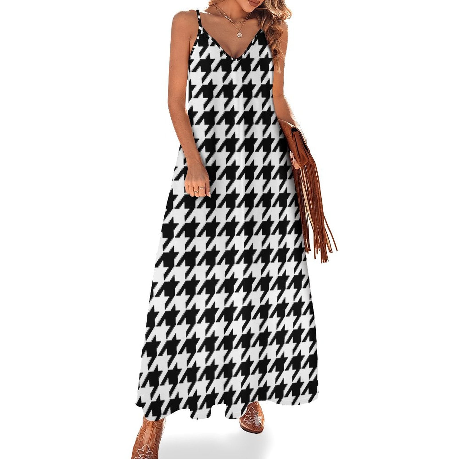 Houndstooth Pixel Pattern – A Line Dress Sleeveless Dress Bride dresses dress party evening ...