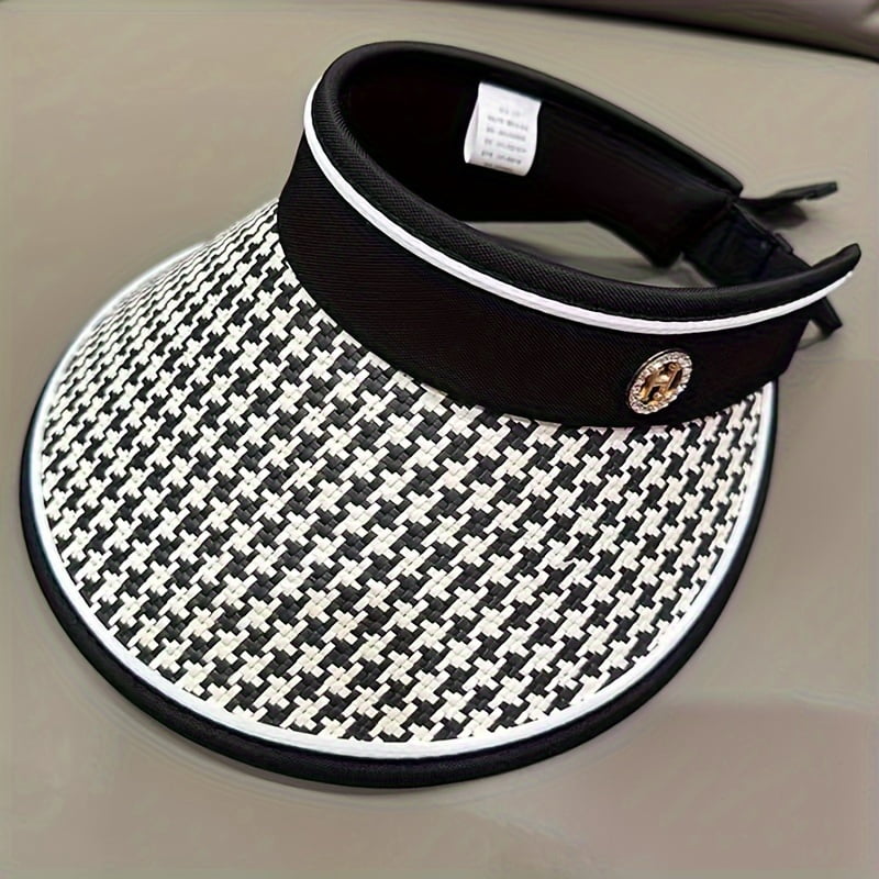 Houndstooth Sun Visor Hats For Women With Rhinestone Accent, Summer ...