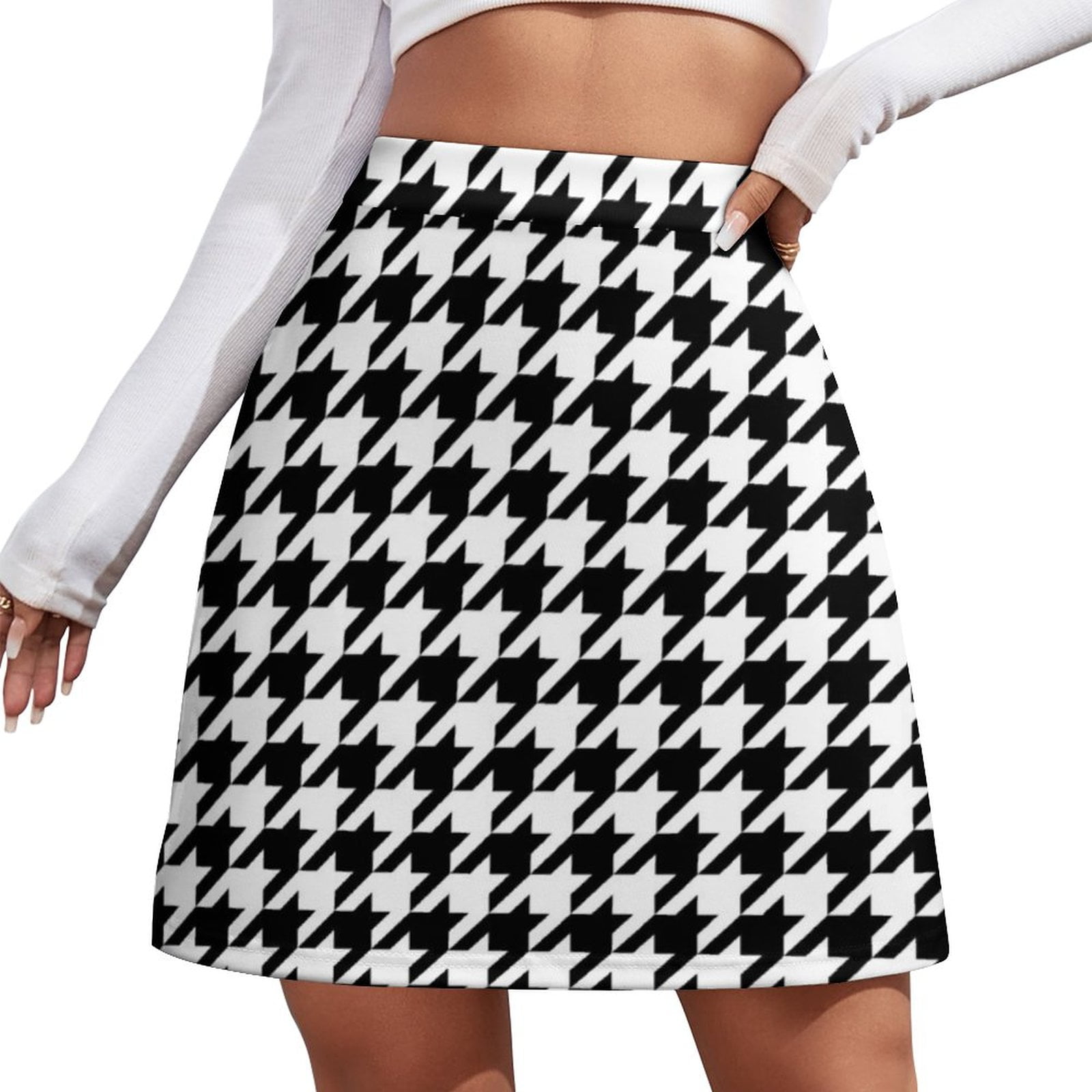 Houndstooth abstract geometric pattern black broken checks Mini Skirt ...