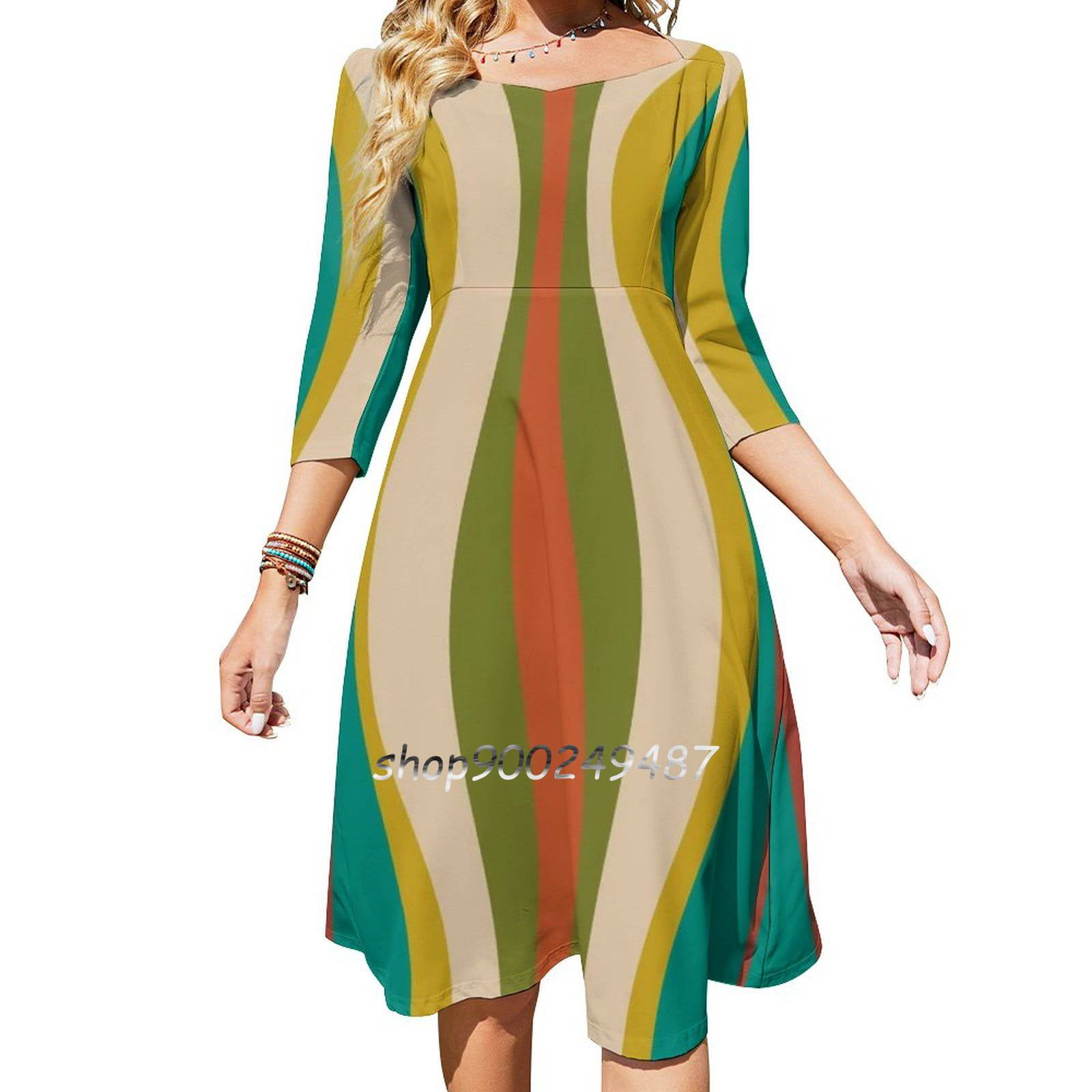 Hourglass Abstract Midcentury Modern Pattern In Turquoise Square Neck ...
