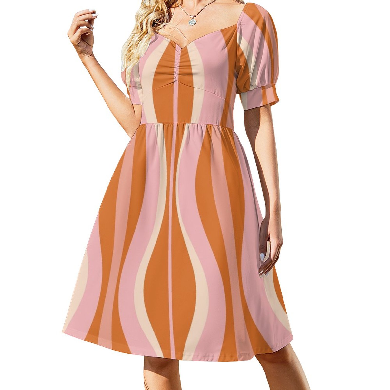 Hourglass Mid-Century Modern Abstract Pattern Pink Orange Cream ...