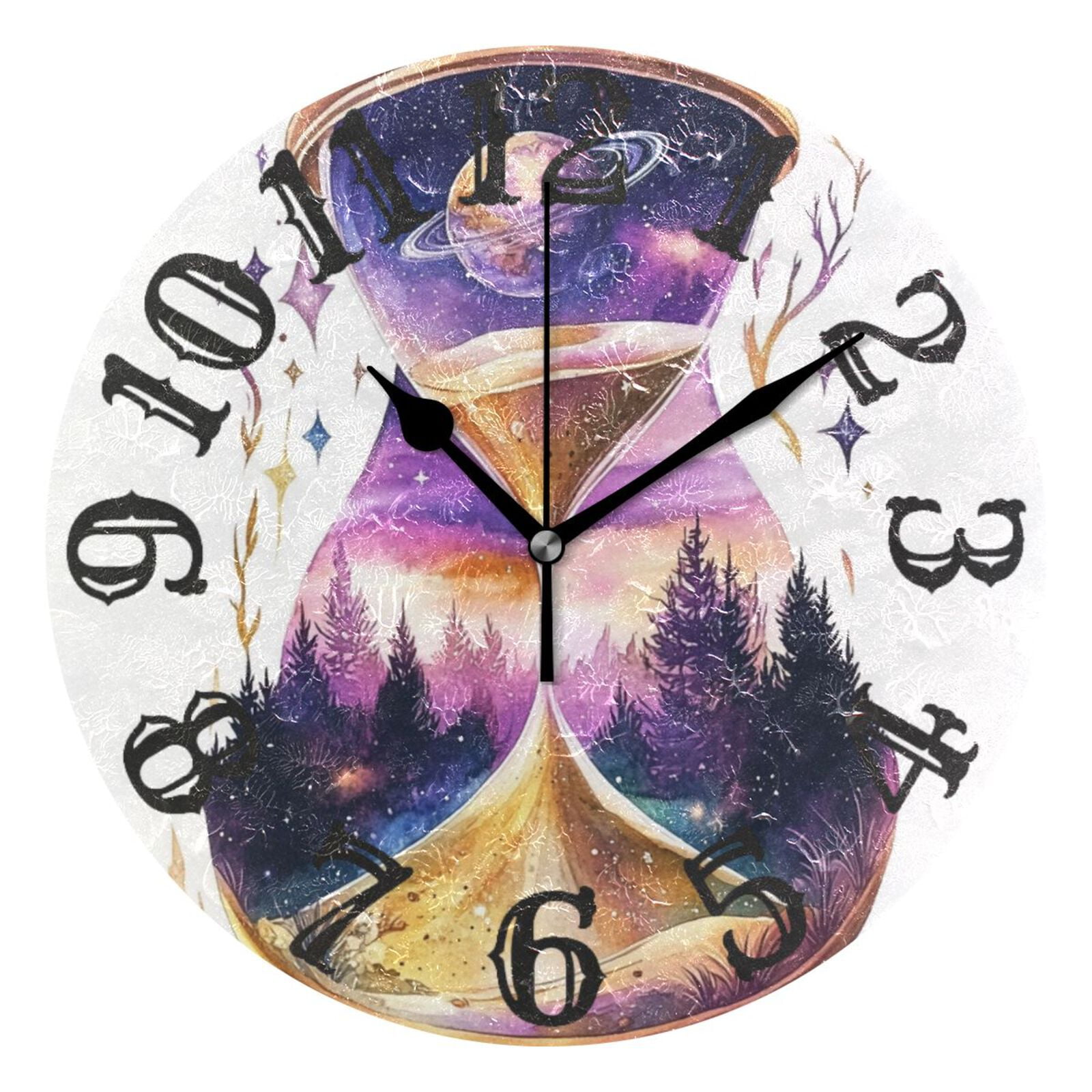 Hourglass Planet Wall Clock 10 inch Non-Ticking Easy to Read Decorative Clocks for Home Bedroom ...