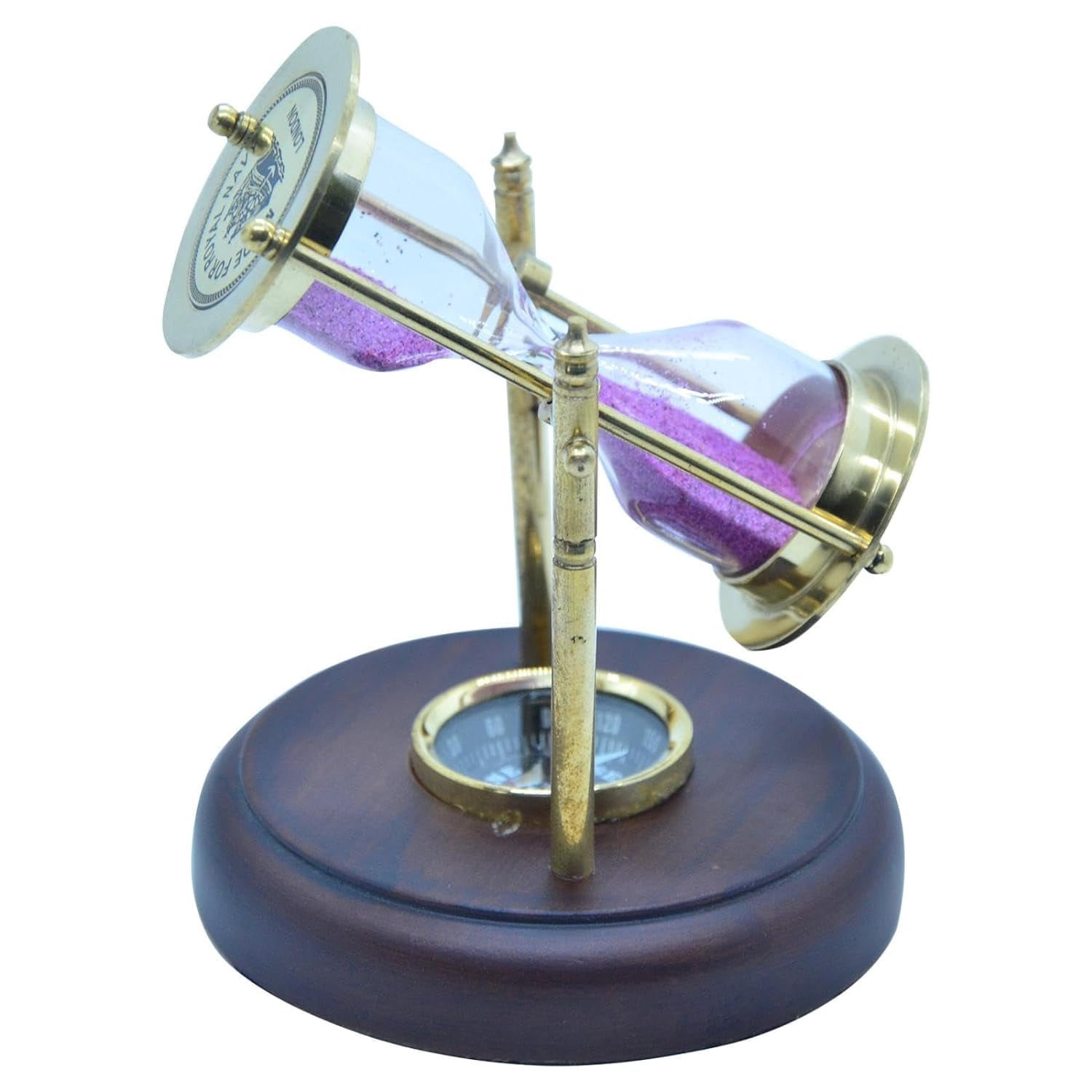 Hourglass Sand Timer with Compass Included Wooden Base I Home Office ...