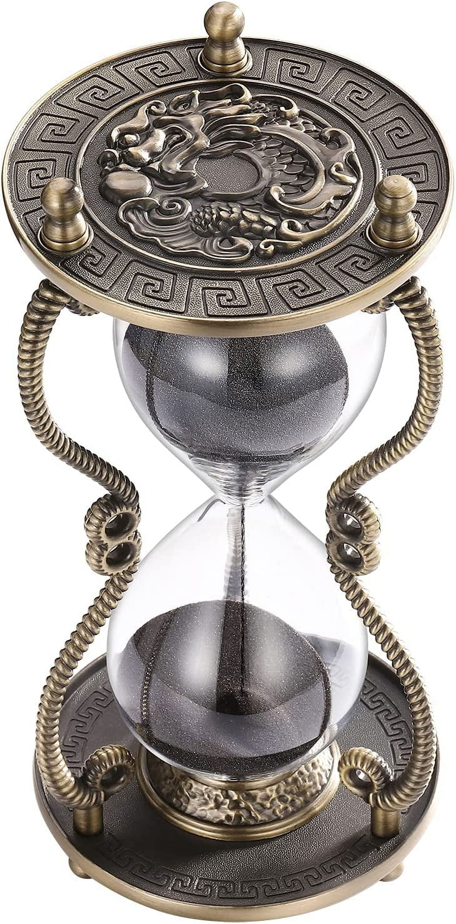 Hourglass Timer Sand Clock 60 Minute: Brass Medieval Dragon Black Sand ...