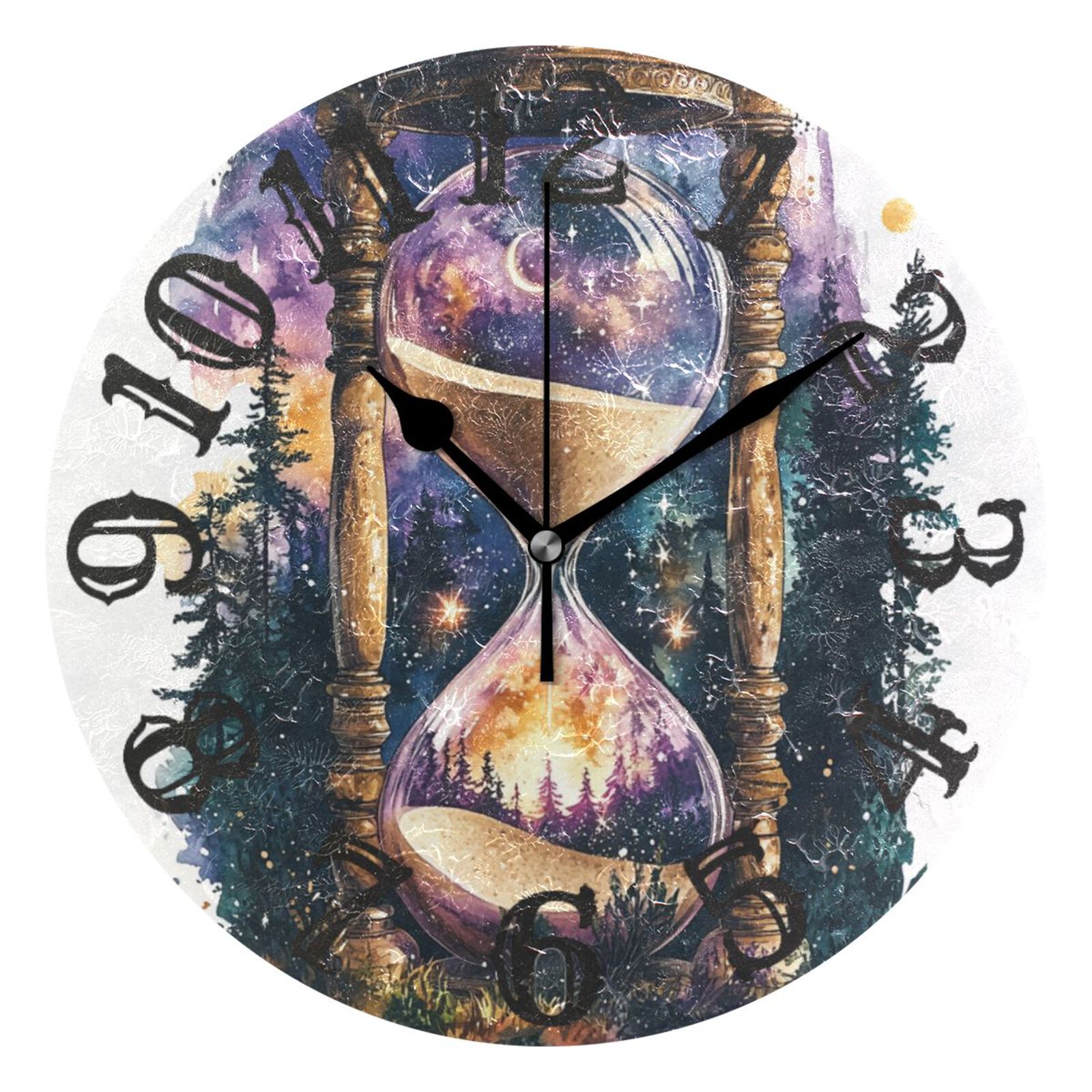 Hourglass Trees Starry Sky Wall Clock 10 inch Non-Ticking Easy to Read ...