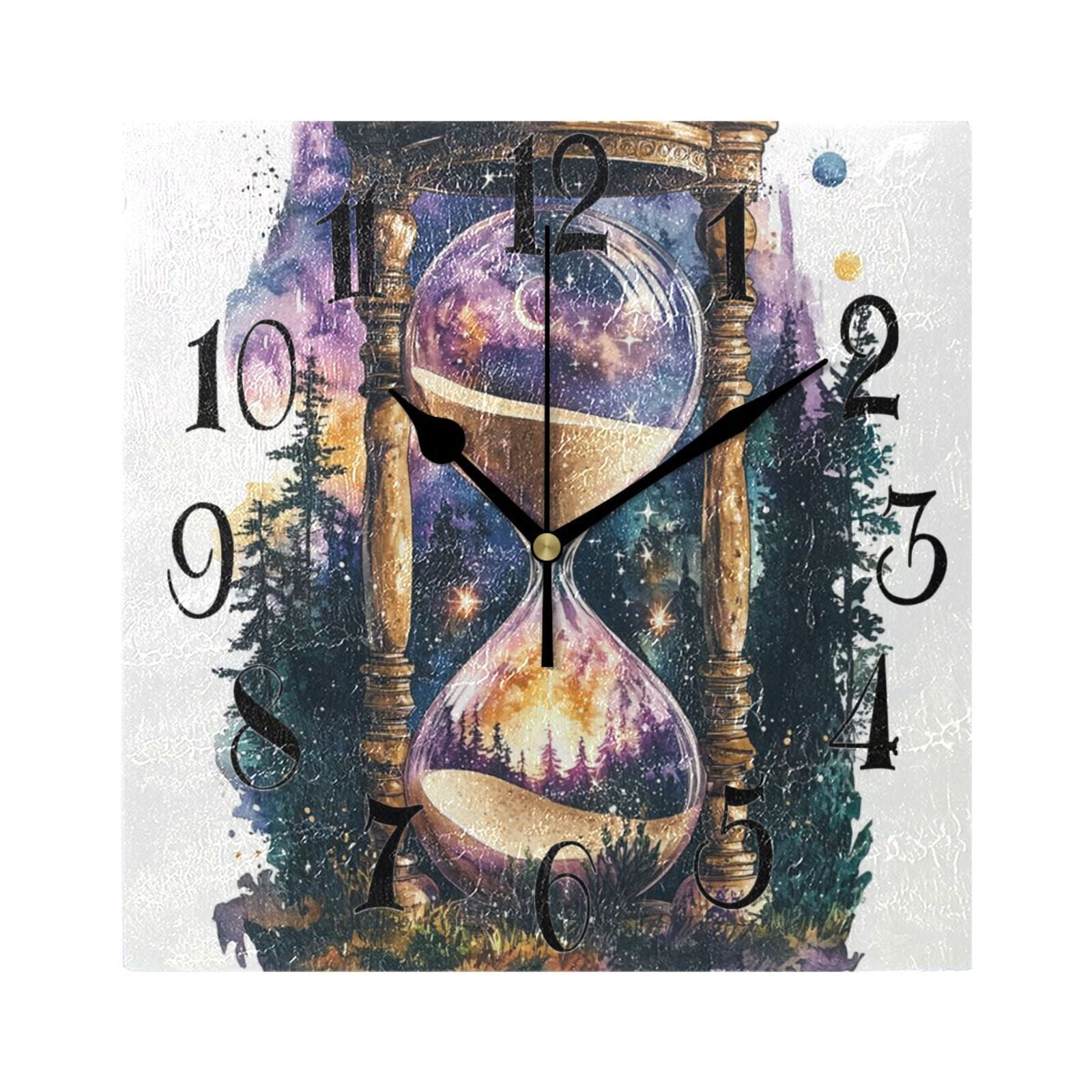 Hourglass Trees Starry Sky Wall Clock Decorative Square Silent Non ...