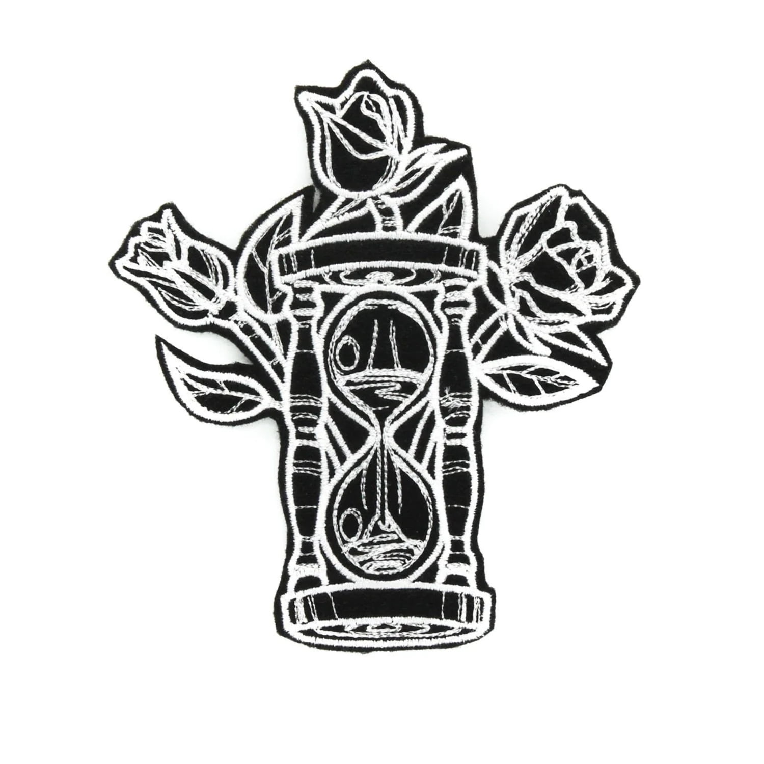 Hourglass and Roses Black and White Iron On Embroidered Patch - Walmart.com