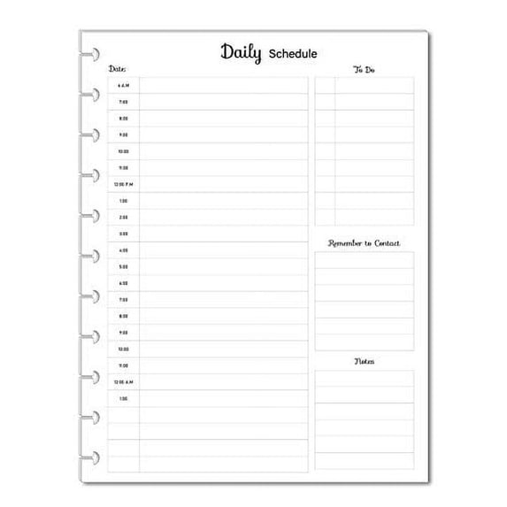 Hourly/Daily Planner Inserts for 11 Disc Planners - Walmart.com