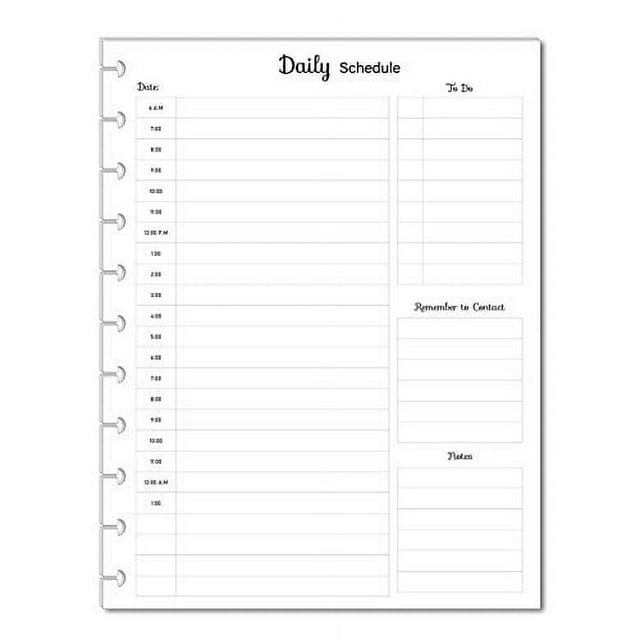 Hourly/Daily Planner Inserts for 11 Disc Planners - Walmart.com