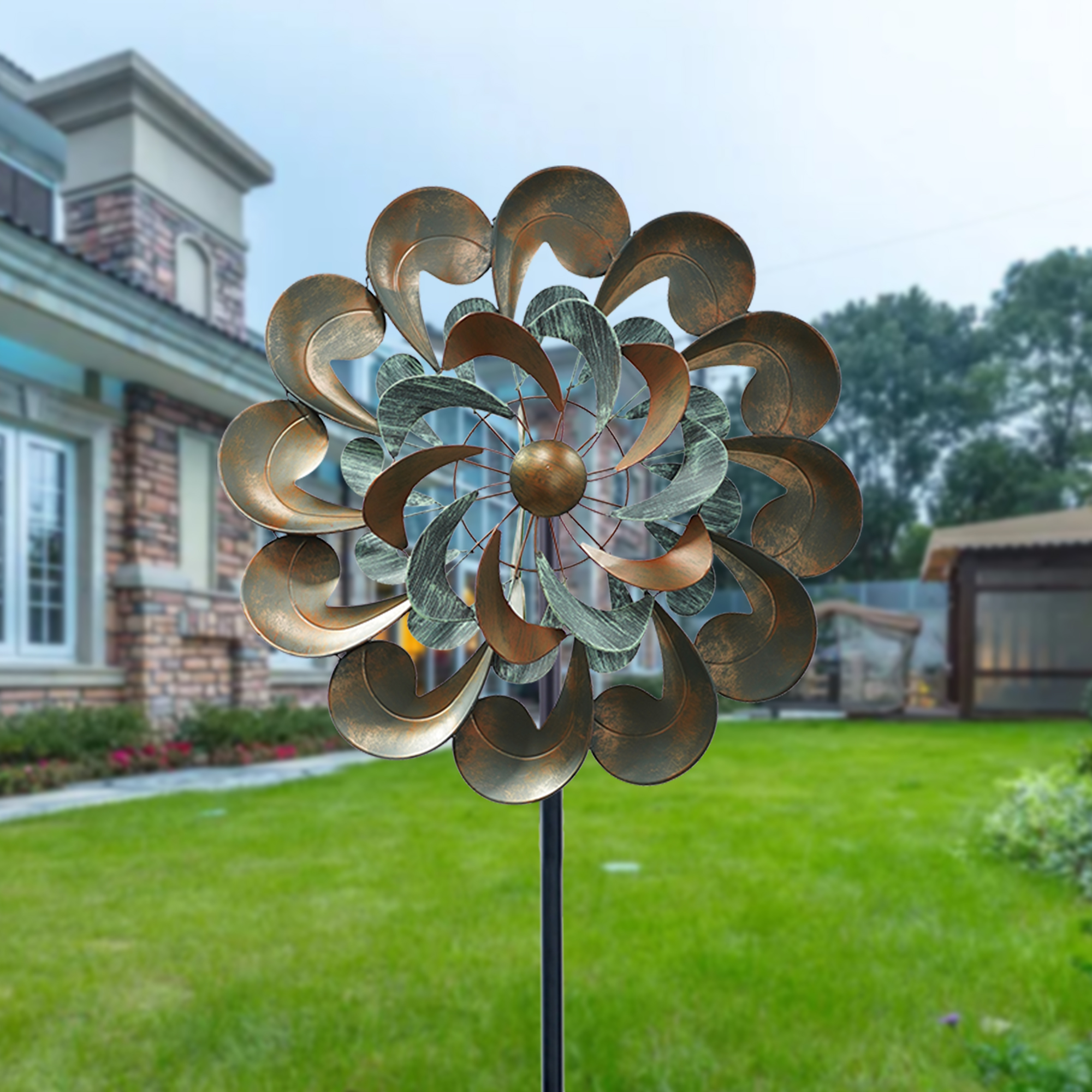 Wind Spinner 2 Pack Outdoor Metal 30 Inch Height Green Hummingbird Jay ...