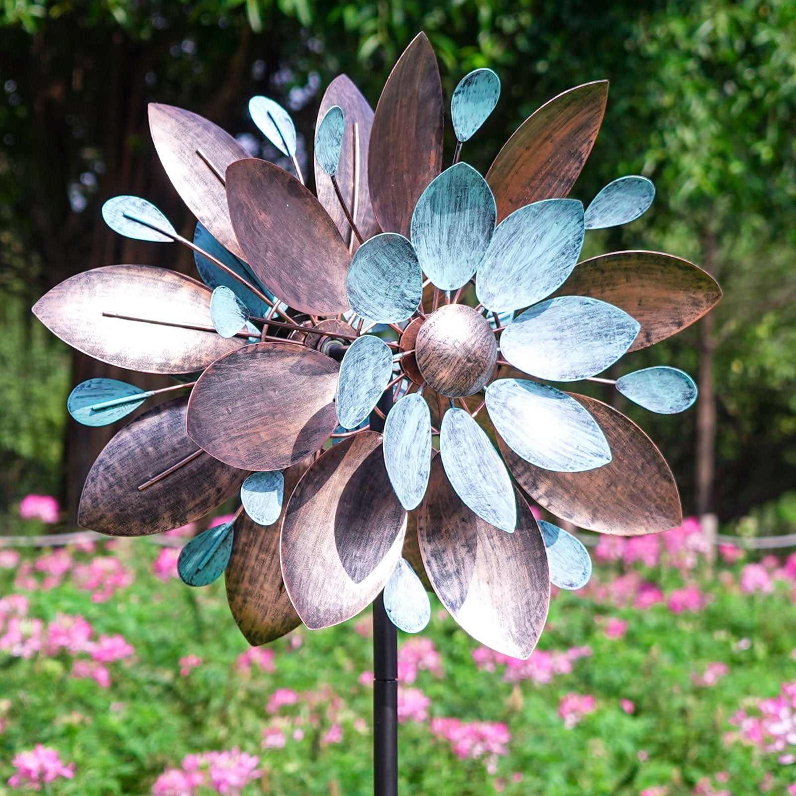 Large 75-Inch Hourpark Lotus Yard Stake, Double-Side Kinetic Metal Wind ...