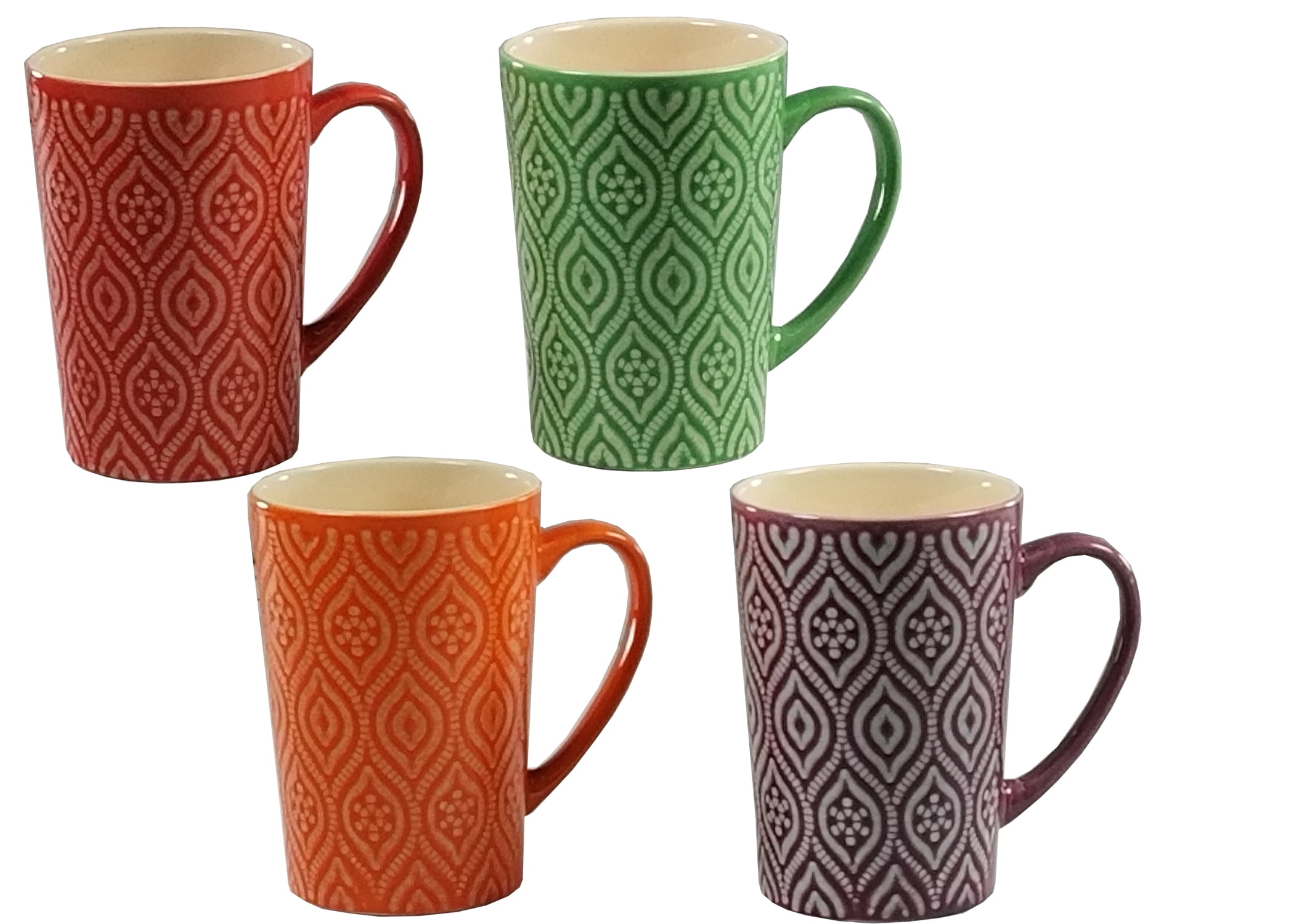 House 2 Home 4 Pc 16oz Multi-Color Ceramic Coffee Mug Set, IKAT Design ...