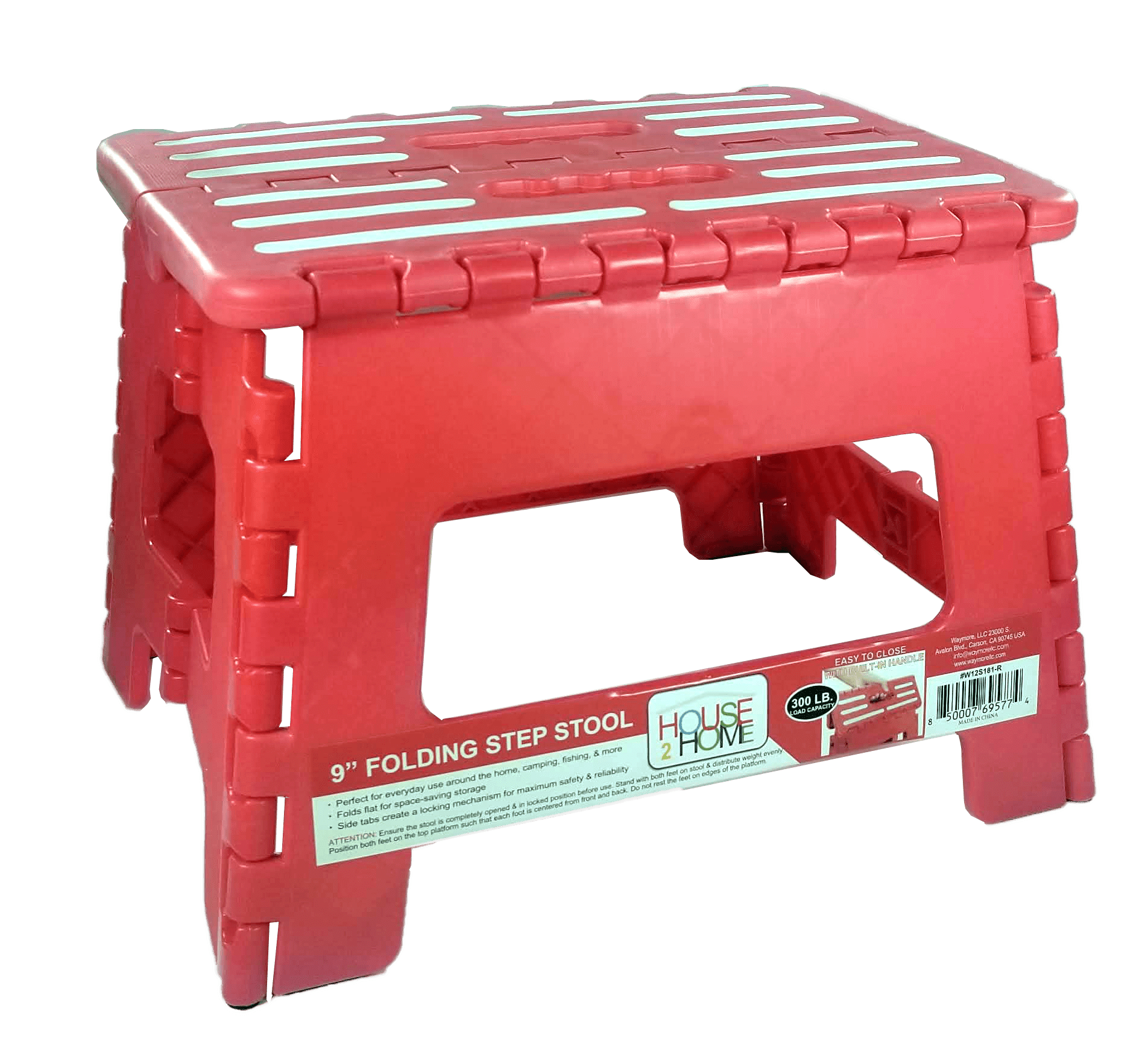 House 2 Home 9" Plastic 1 Step Folding Step Stool Red and White Grip ...