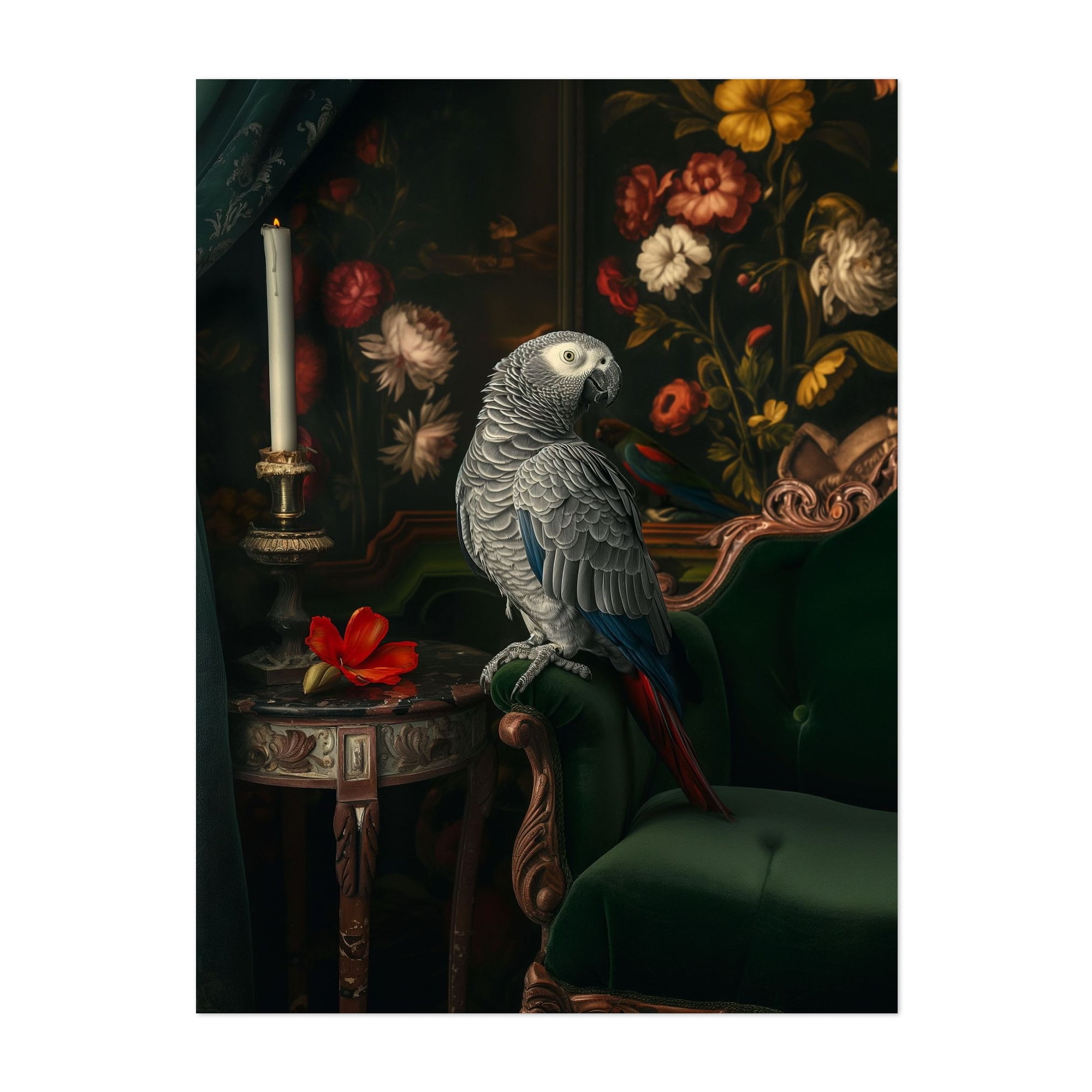 House of Ashwing; An African Grey Parrot Reclines in Velvet Authority ...