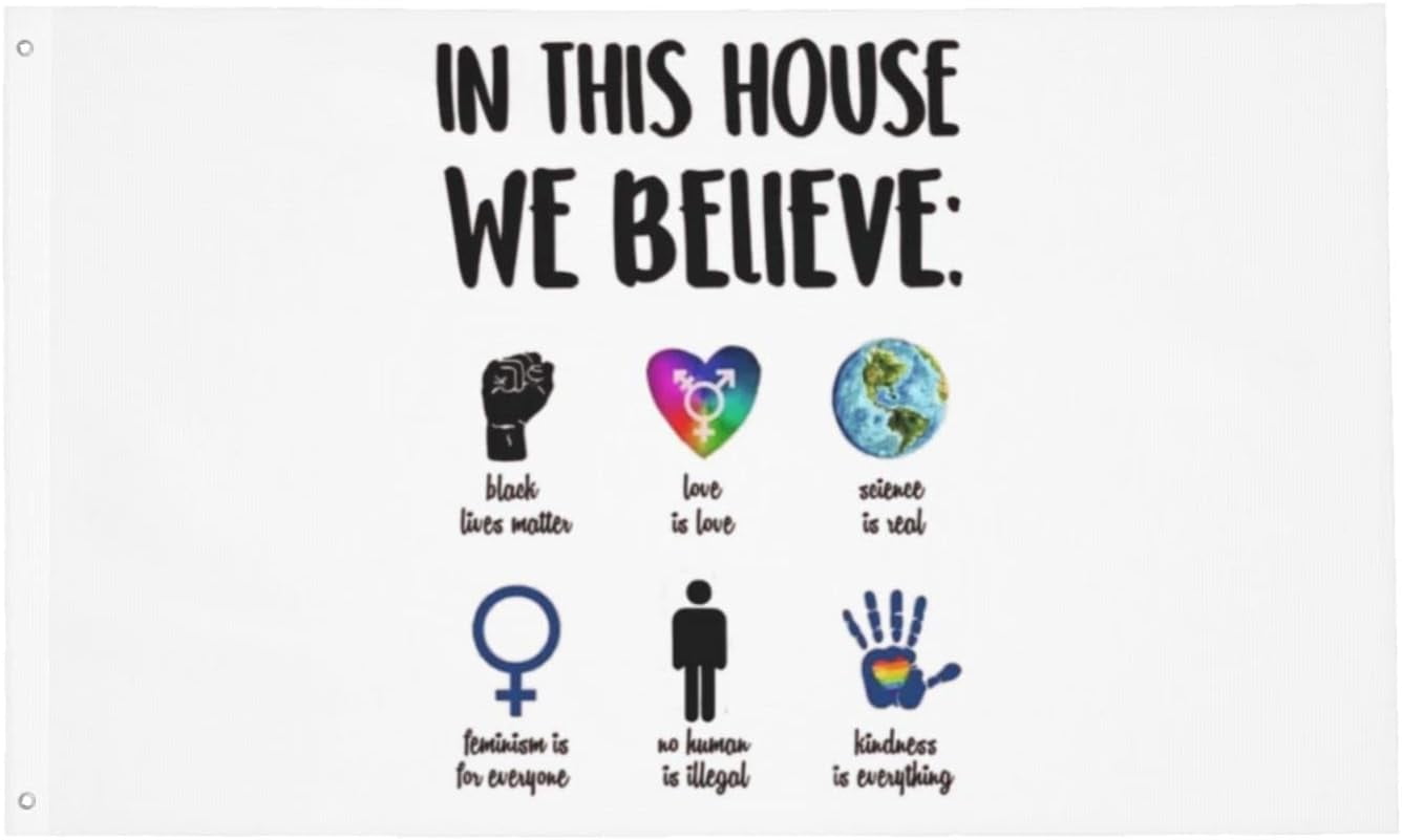 In This House We Believe Banner With Metal Grommets Double Sided ...