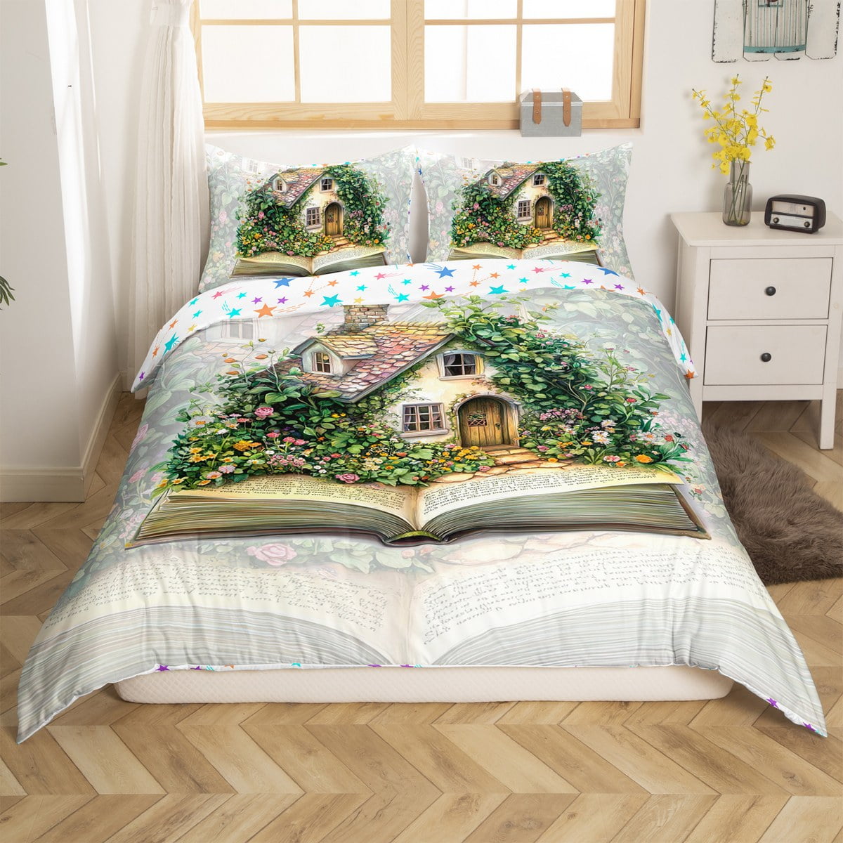House Book Duvet Cover Set Queen Size,Fantasy Fairy Tale Vintage ...