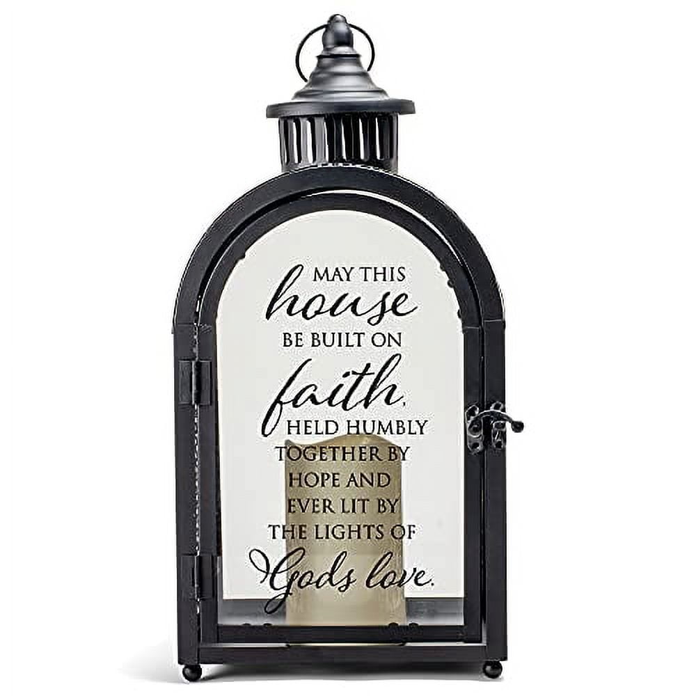 House Built On Faith Black 16.5 x 7.5 Metal and Glass Candle Lantern ...