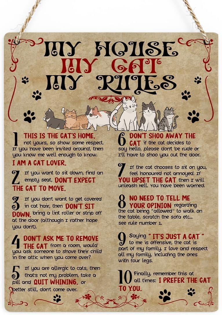 My House My Cat My Rules Wood Sign Funny Cat Wall Art Wall Hanging ...