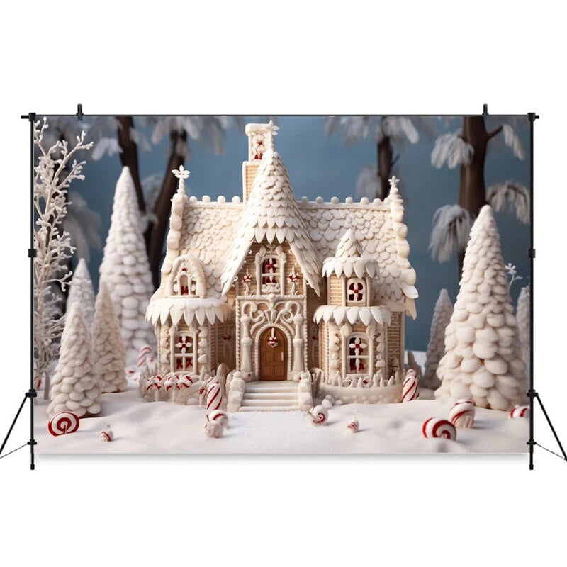 House Christmas Background Photography Sweets Home White Snow Props ...