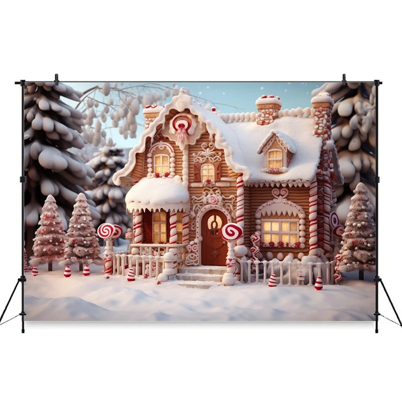 House Christmas Background Photography Sweets Home White Snow Props ...