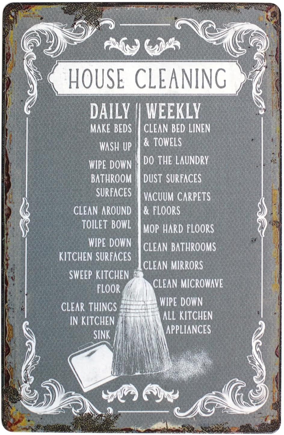 House Cleaning Rules Metal Tin Sign Wall Home Decor Art Plaque Retro ...