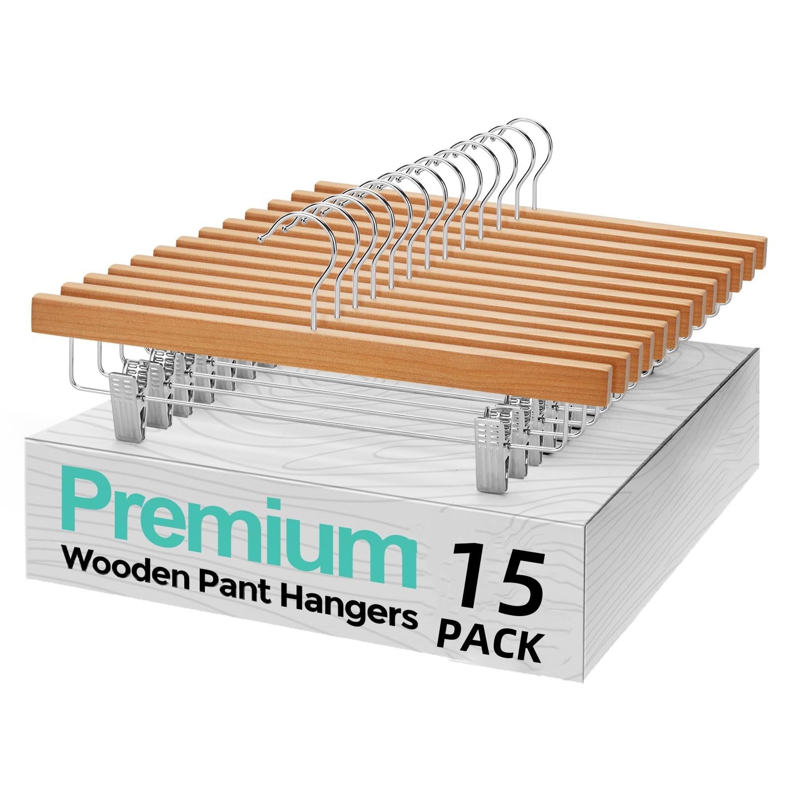 House Day 15 Pack Wooden Pants Hangers, Solid Wood Bottom Jeans Skirt ...