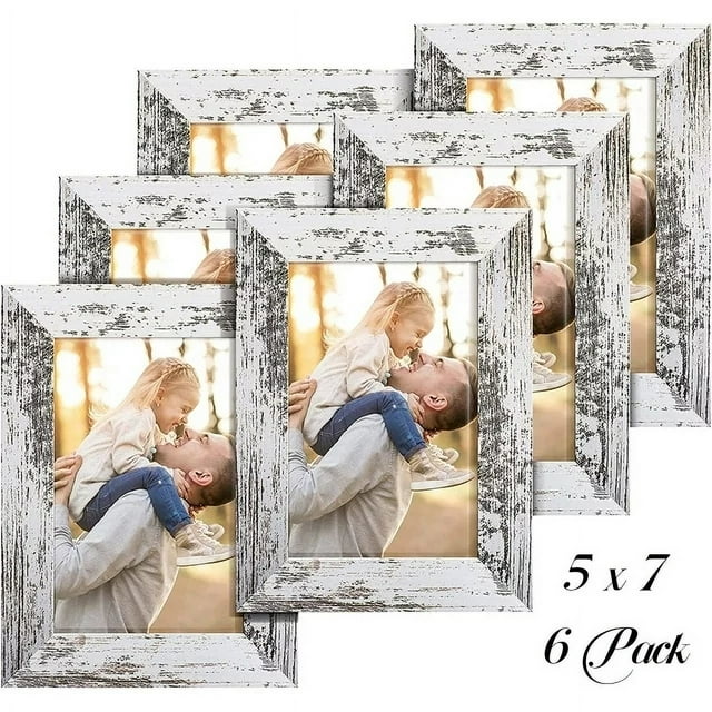 HOUSE DAY Vintage Style Distressed White Wood Picture Frames 5x7 Set of 6 - Rustic Farmhouse ...